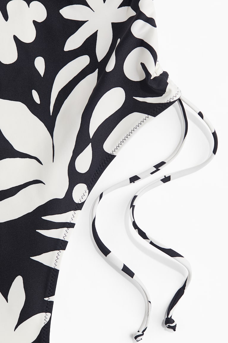 Women's Black/white patterned Padded-Cup Drawstring-Detail Swimsuit | H ...