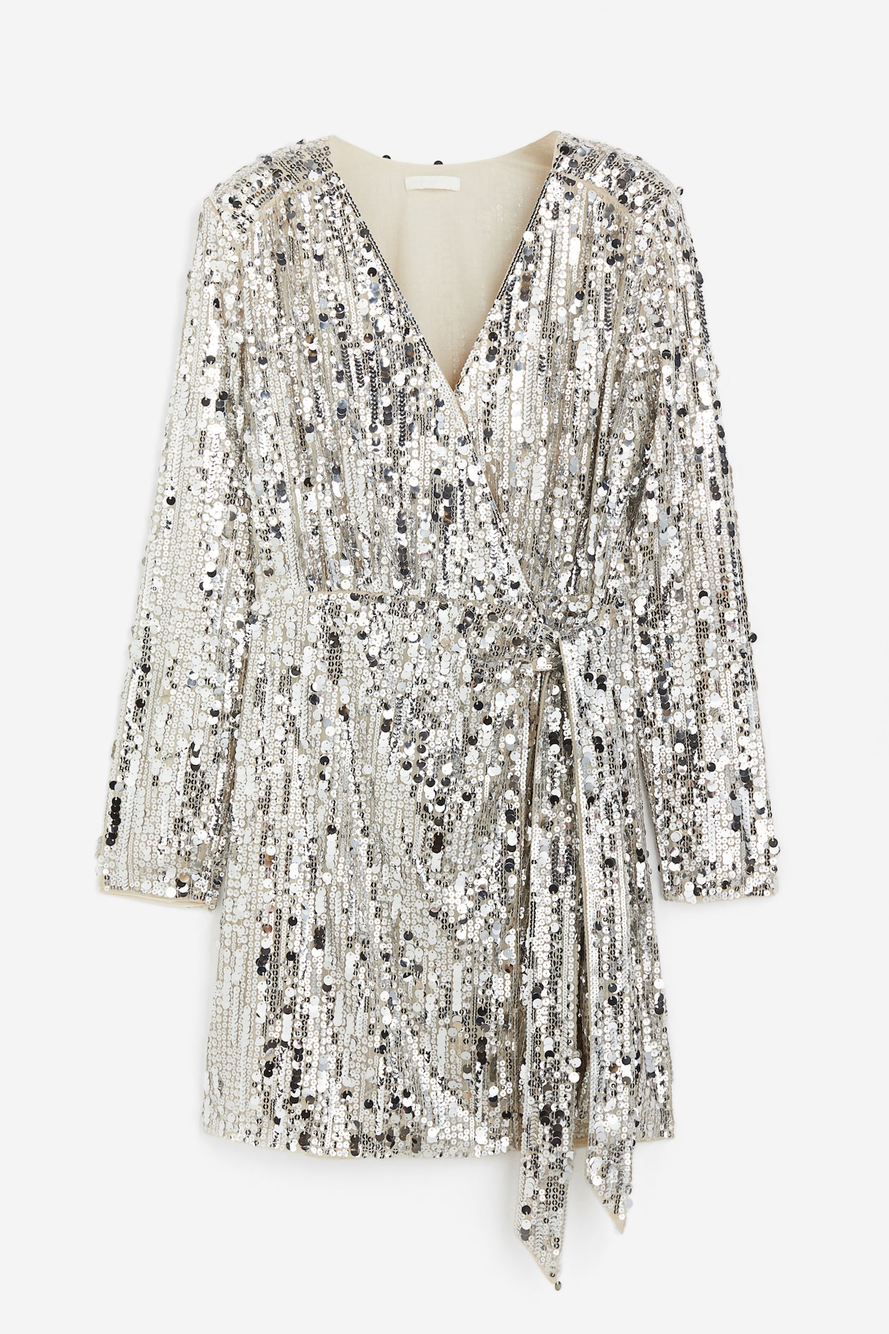 Women's Light beige/Silver-coloured Sequined wrap dress | H&M GB