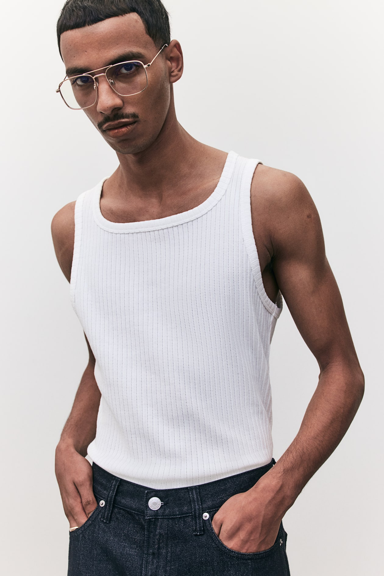 Slim-Fit Ribbed Tank Top - White - Men | H&M US