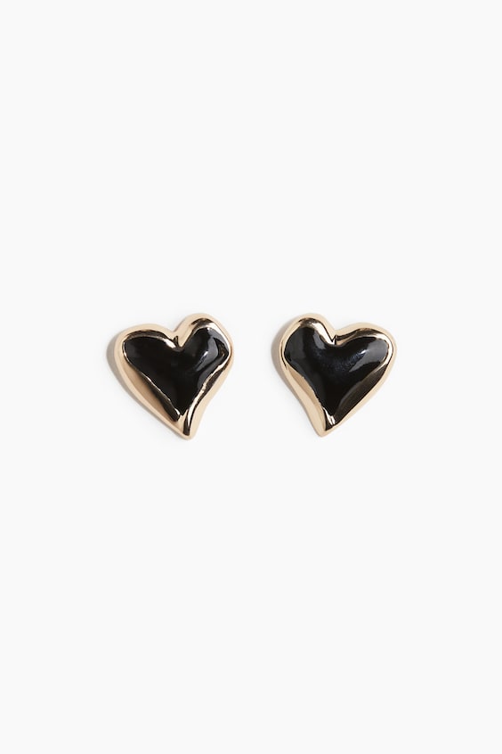 Heart-Shaped Stud Earrings - Gold-colored/black - Ladies | H&M US