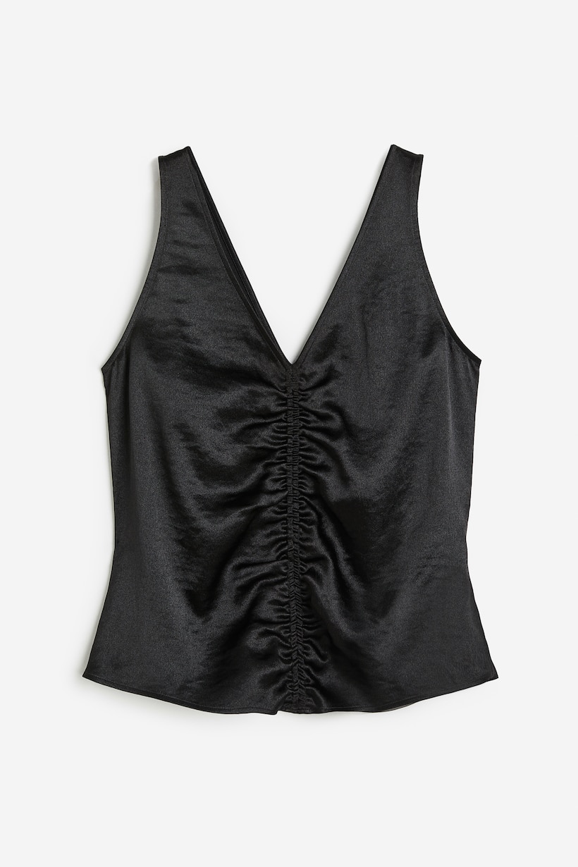 Top de satin încrețit - Negru - FEMEI | H&M RO