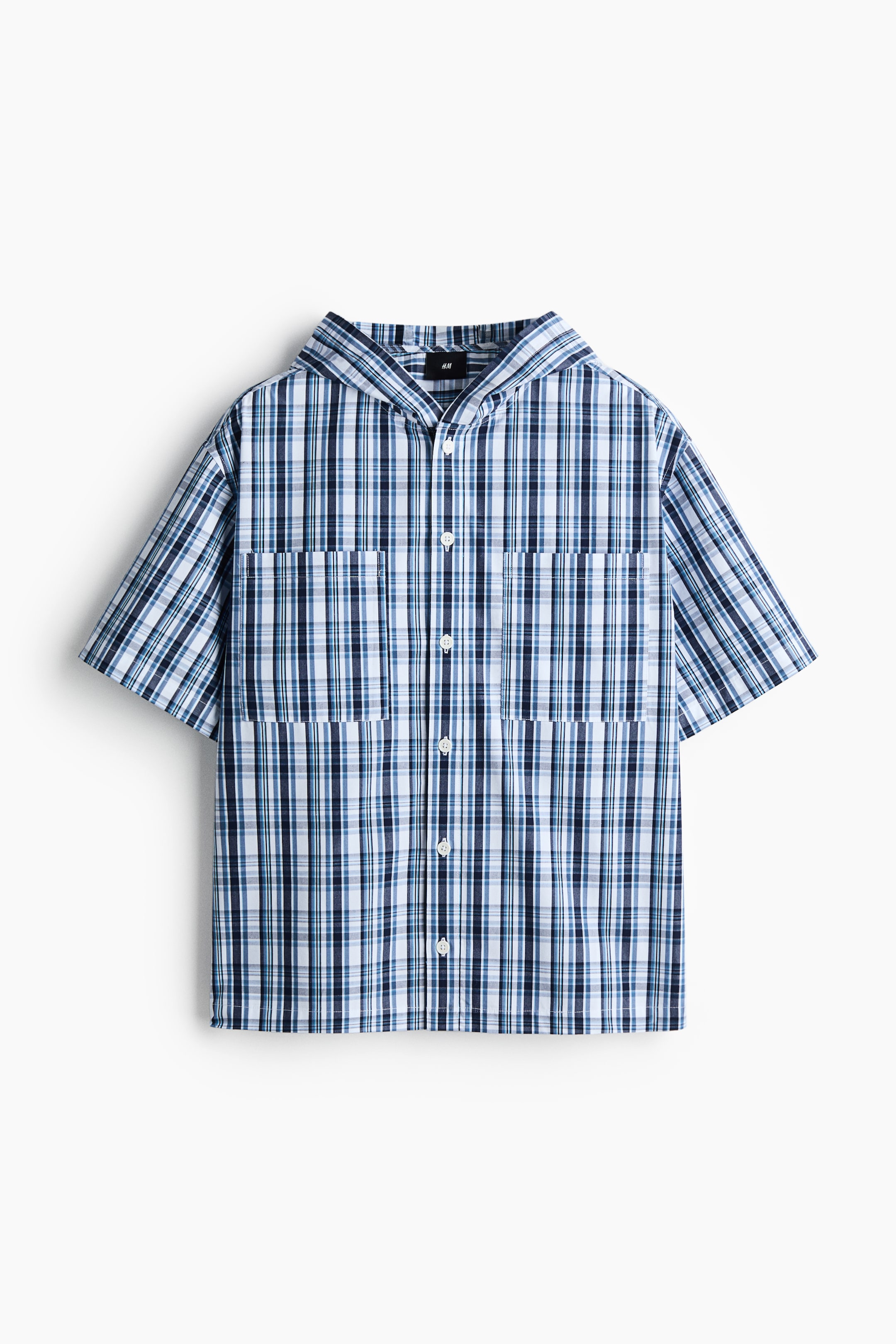 Men’s Dark blue/Checked Loose Fit Hooded shirt | H&M SG