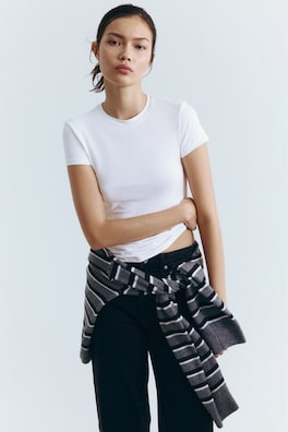 Women's White Fitted Microfiber T-shirt - Basics | H&M CA