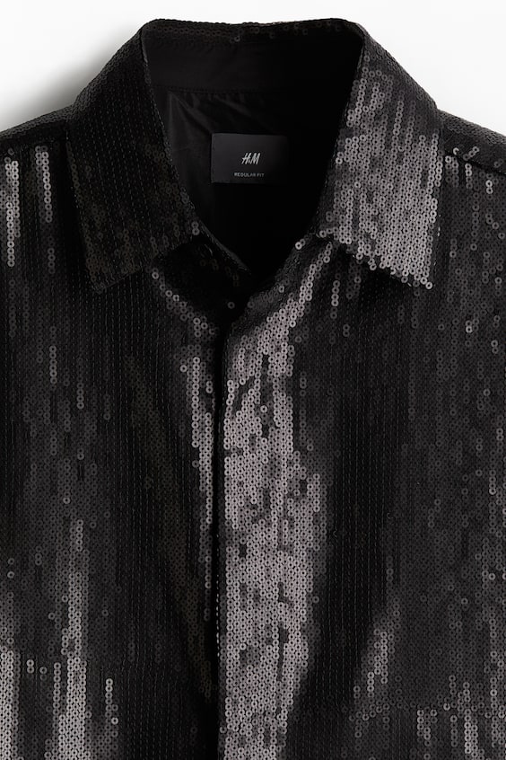 Men’s Black Regular Fit Sequined shirt | H&M IN