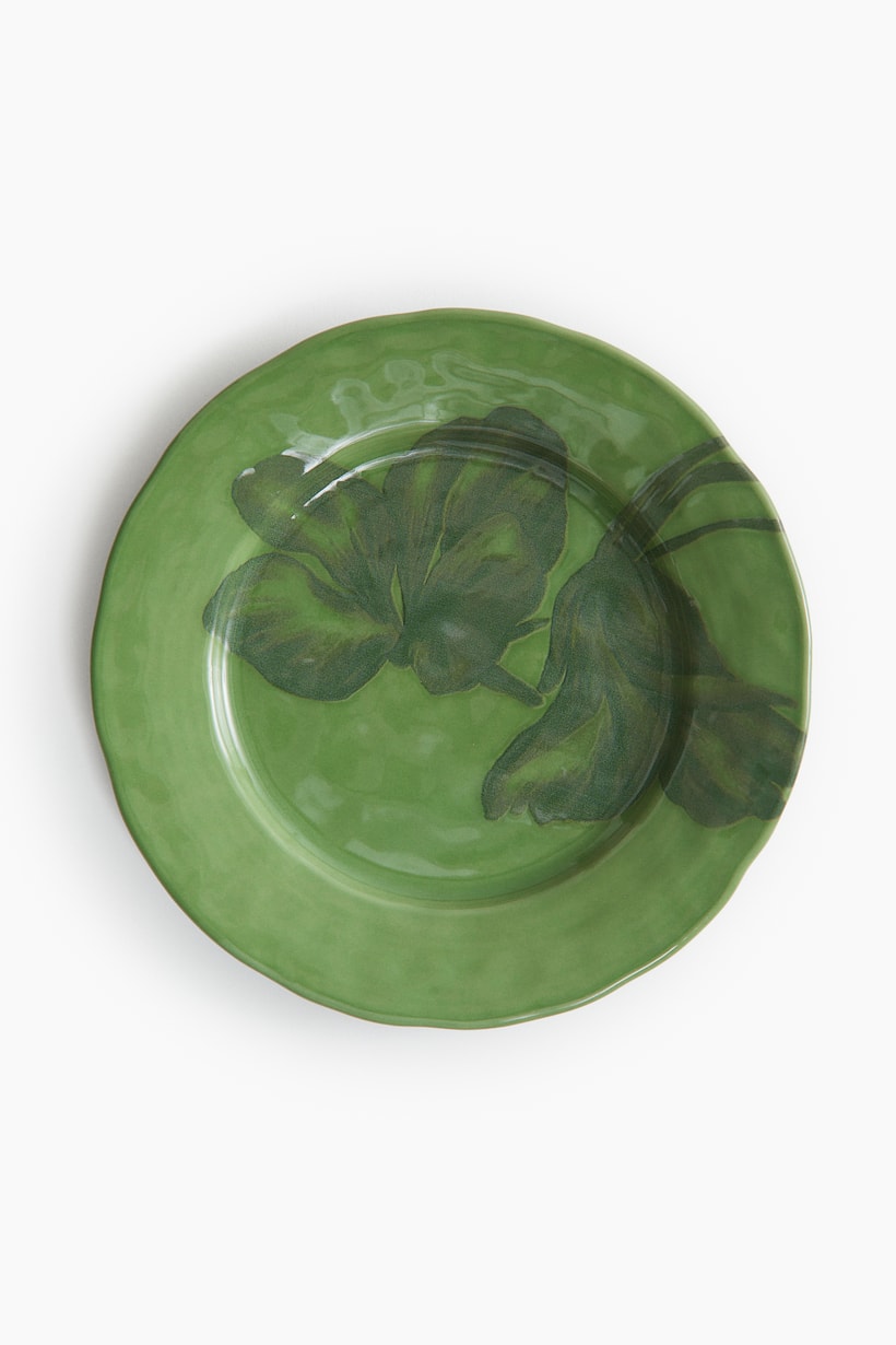 Khaki green/floral Patterned Stoneware Dinner Plate at H&M Home | H&M US