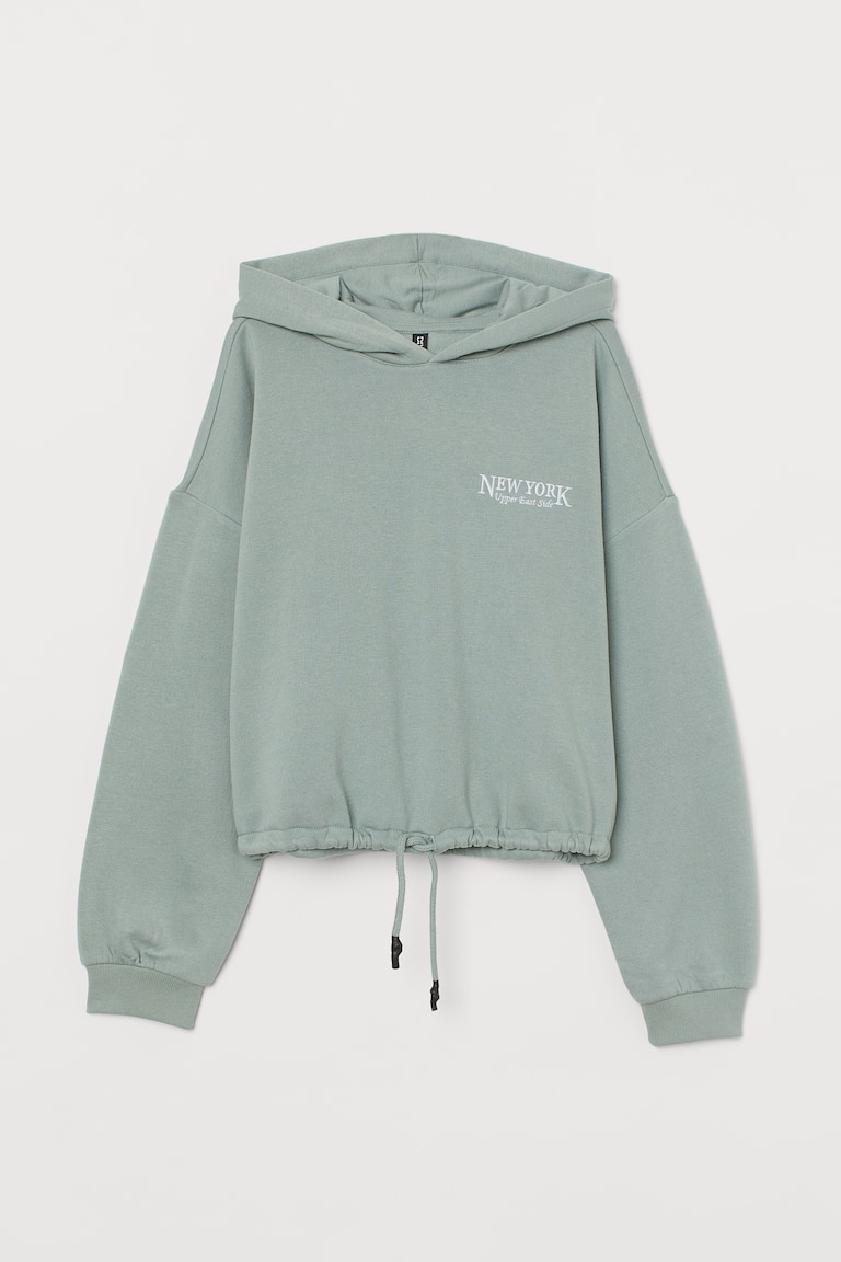 Drawstring-hem hooded top - Long sleeve - Dusky green/New York - Ladies ...