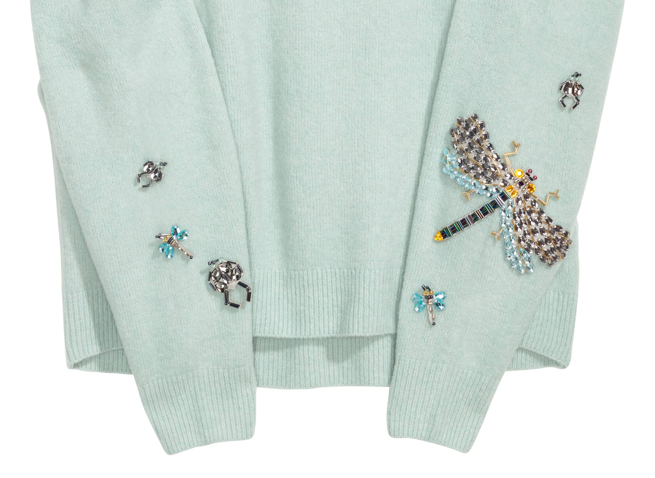 Knit Beaded Sweater - Long sleeve - Light turquoise/dragonfly - Ladies ...