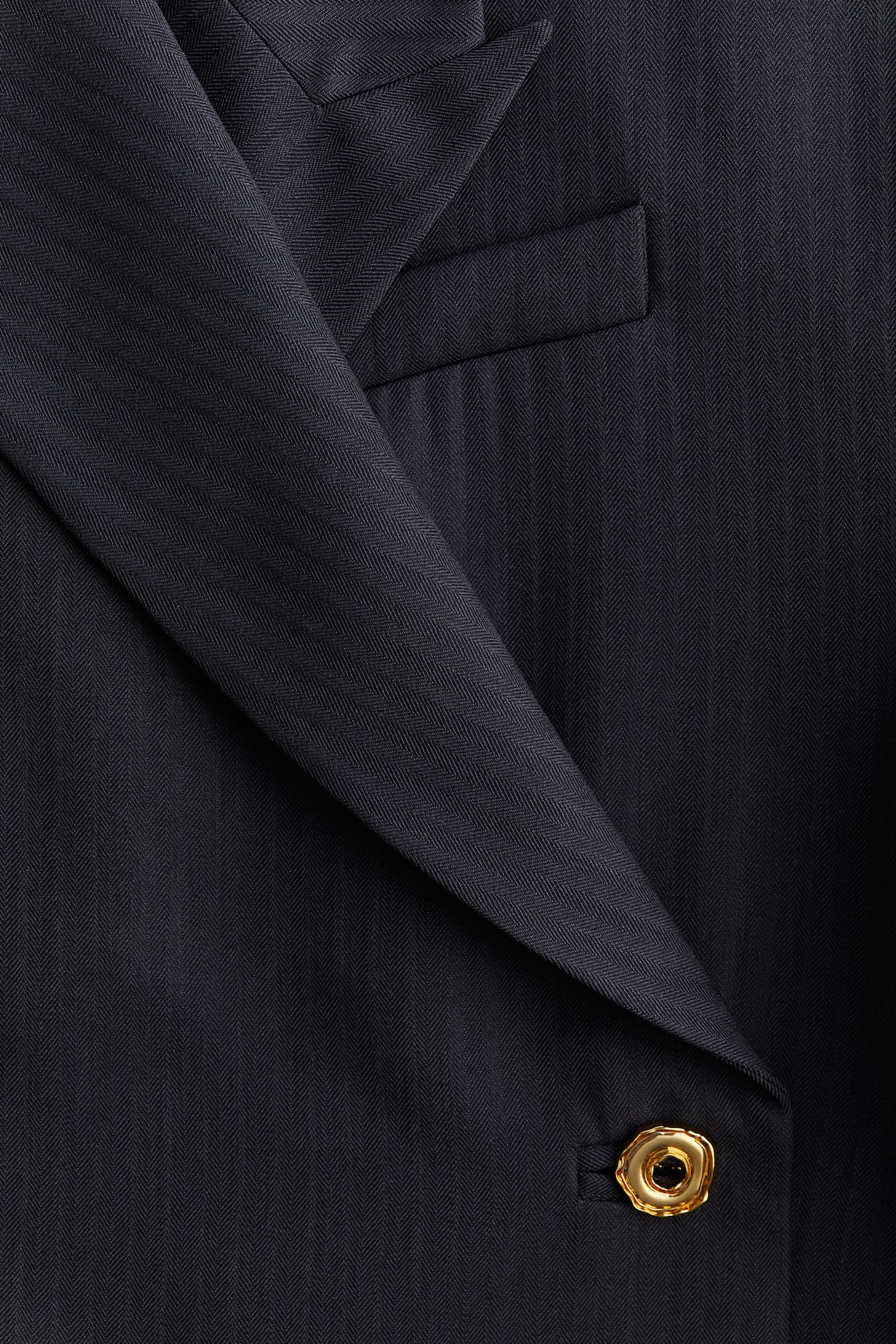 Women's Black/herringbone-patterned Wool-Blend Statement-Button Jacket ...