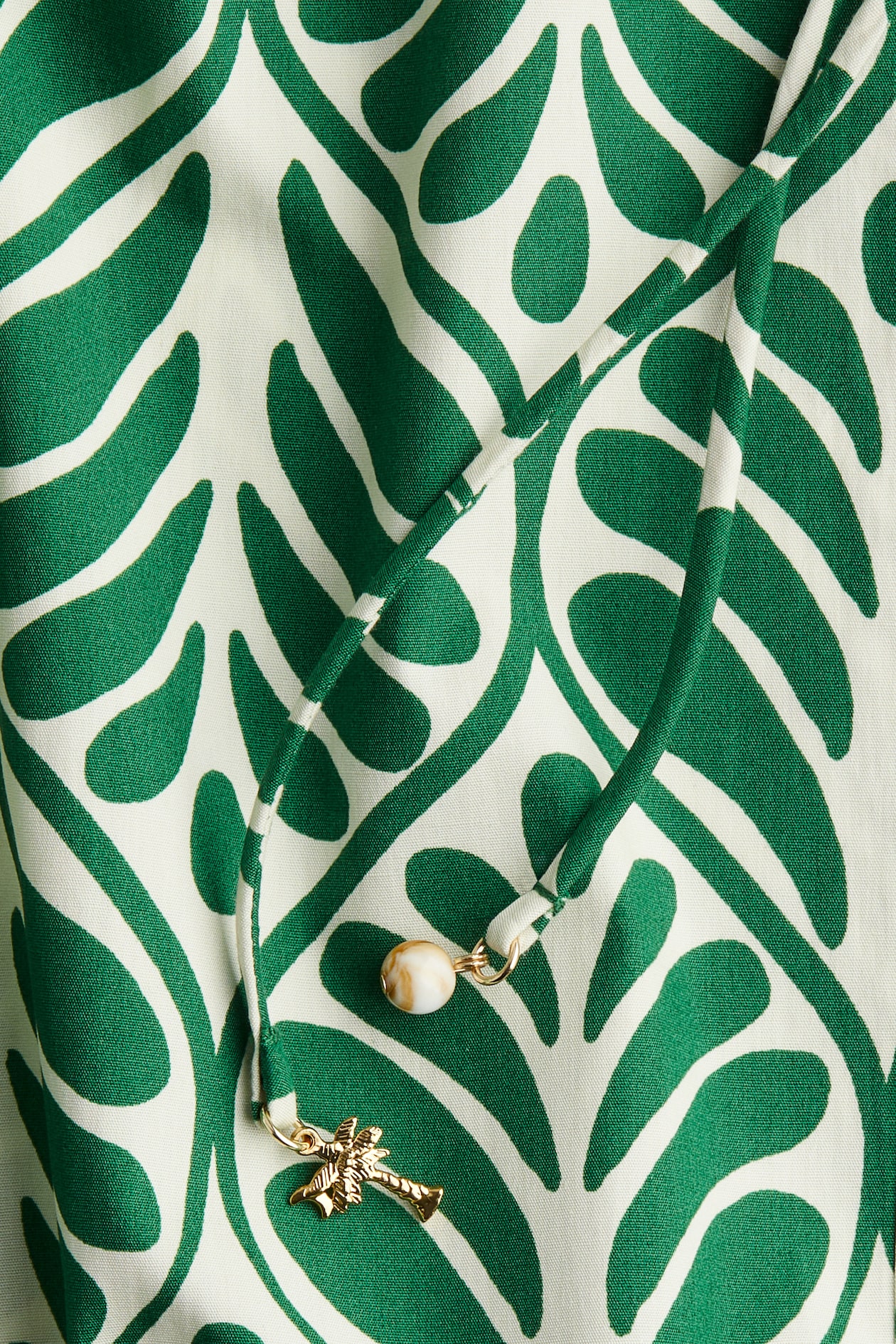 Drawstring-Neck Dress - White/green patterned - Ladies | H&M US