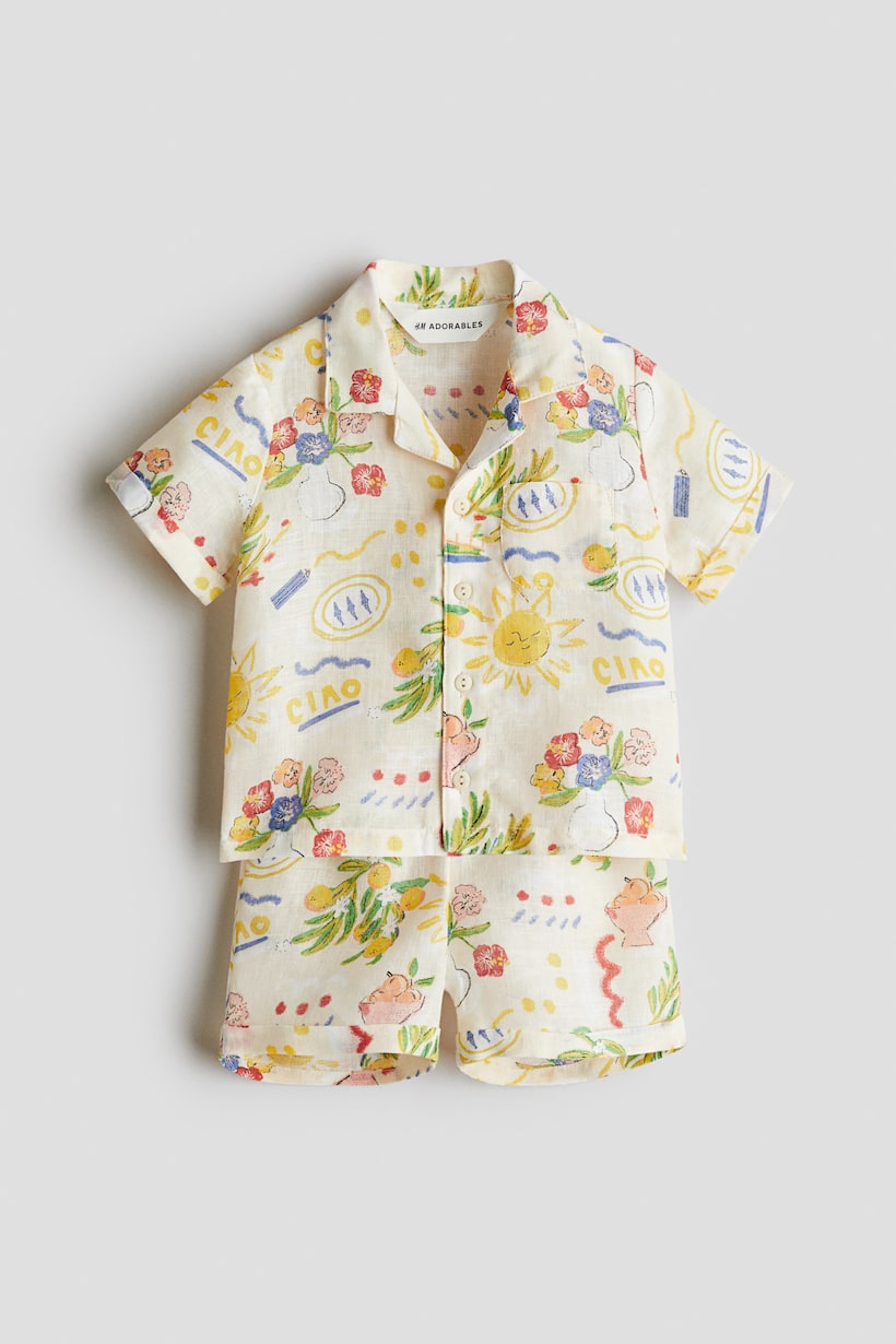 Beige/patterned 2-Piece Printed Linen Set | H&M CA