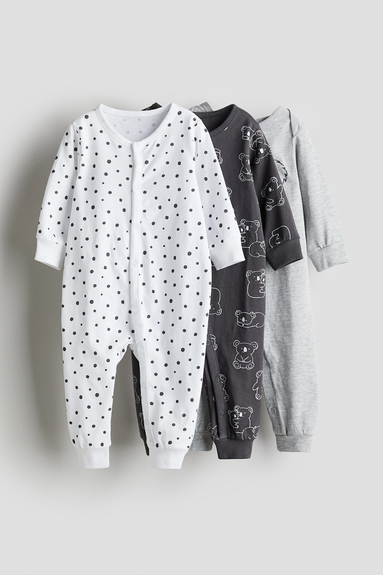 Dark gray/koala 3-pack Cotton Jersey Pajama Jumpsuits for kids | H&M US