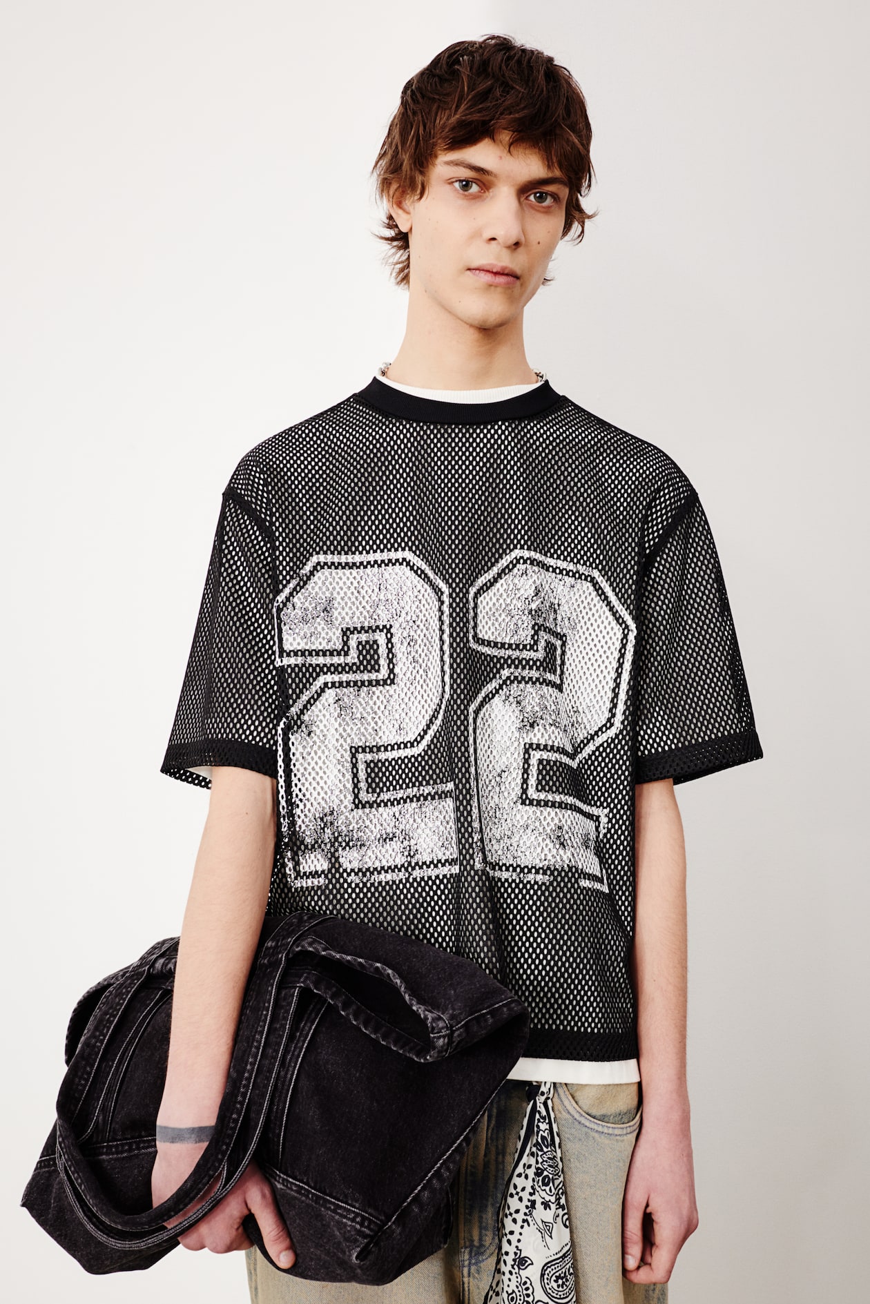 Oversized Fit Printed mesh T-shirt - Black/22 - Men | H&M IN
