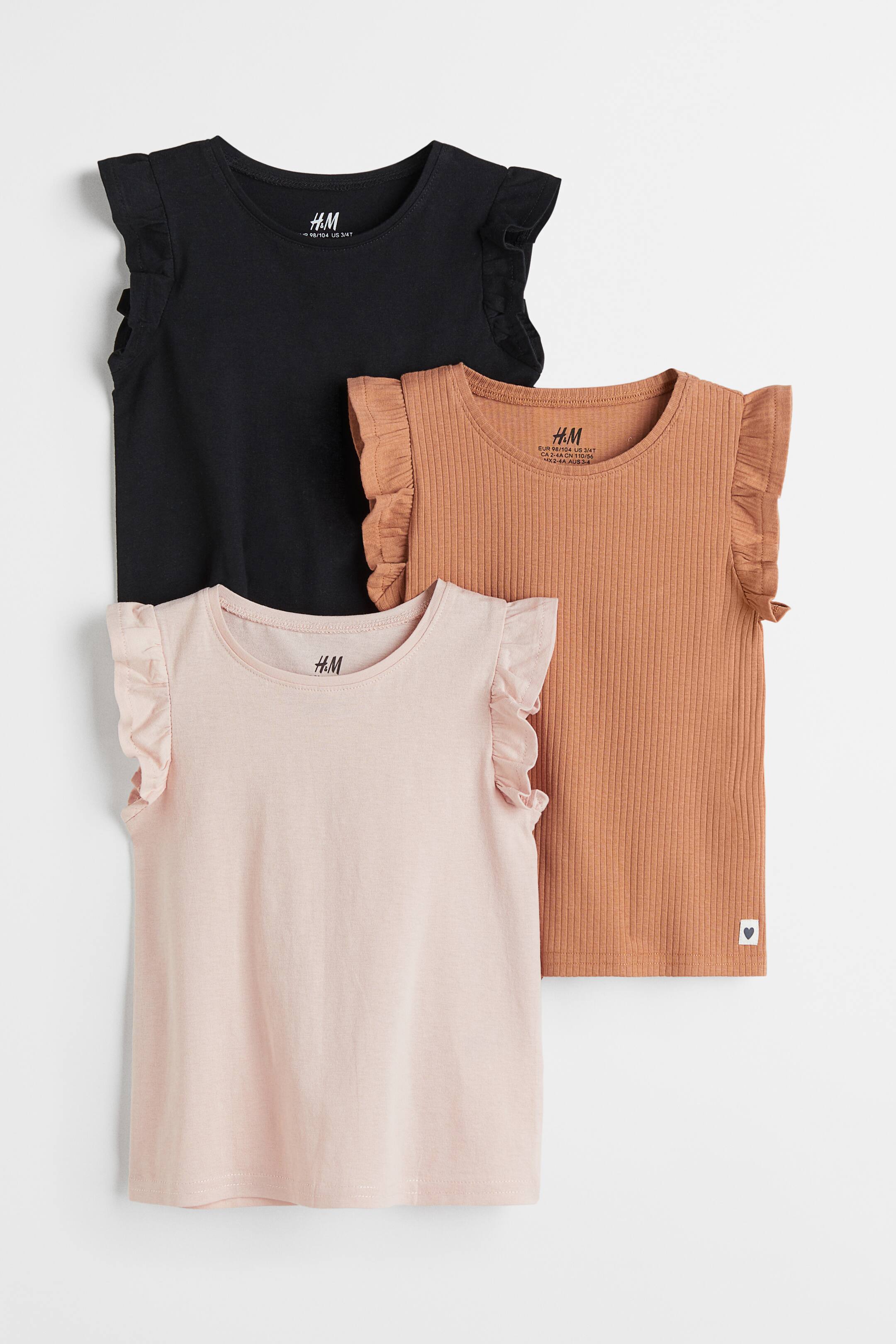 3-pack flutter-sleeved tops - Beige/Pink/Black - Kids | H&M GB