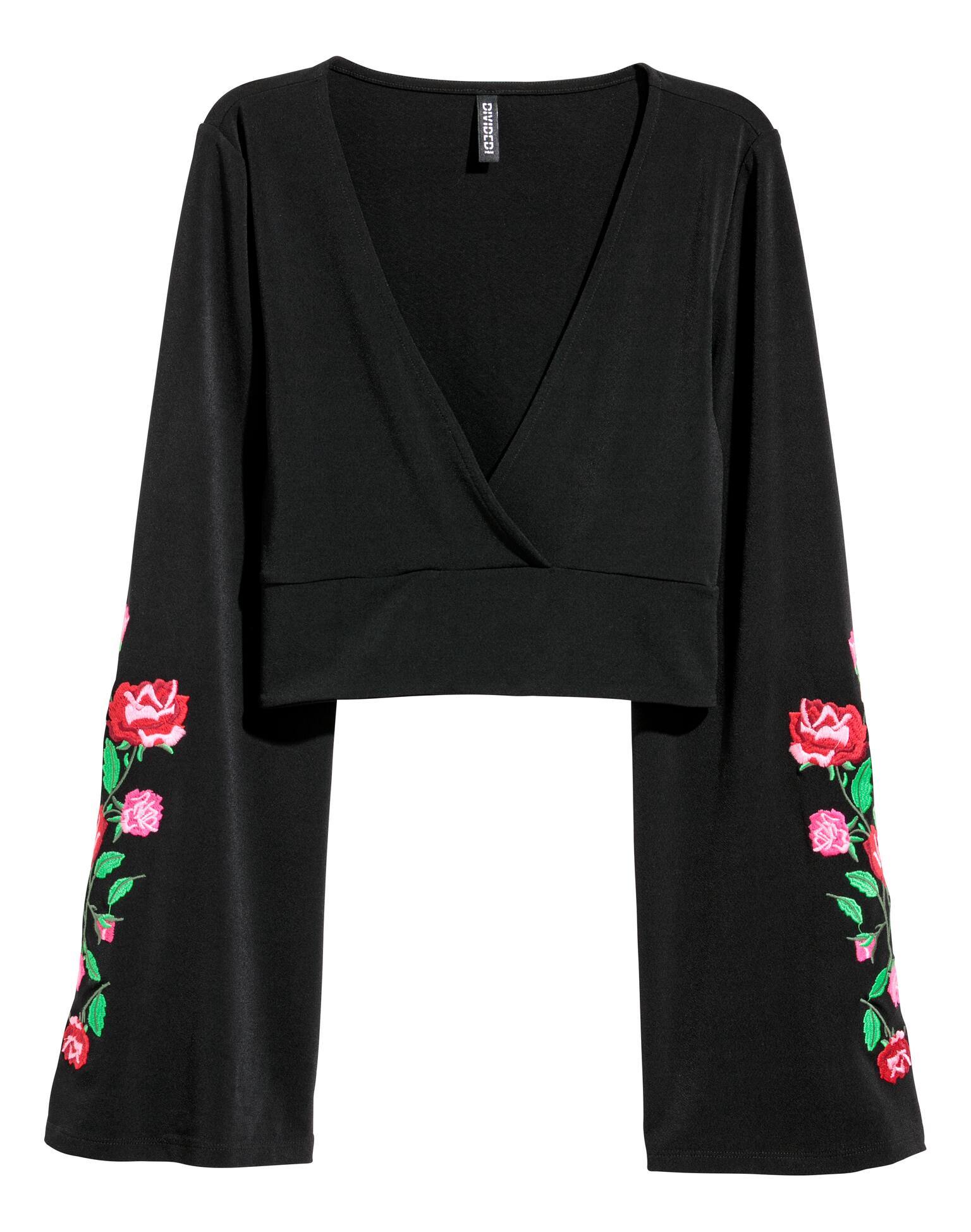 Top with Embroidery - Black/roses - Ladies | H&M US