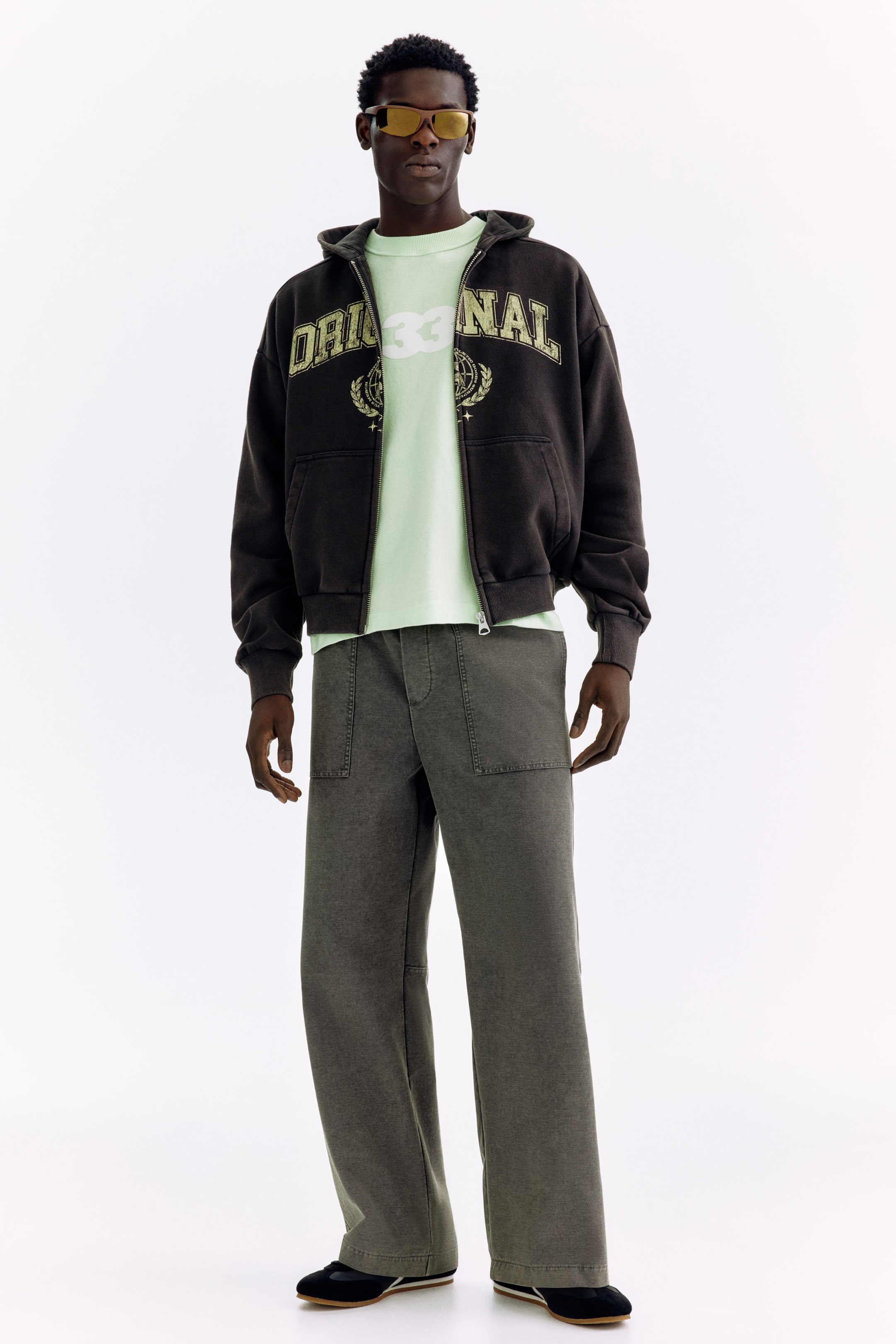 Men’s Black/Original Oversized Fit Printed zip-through hoodie | H&M GB