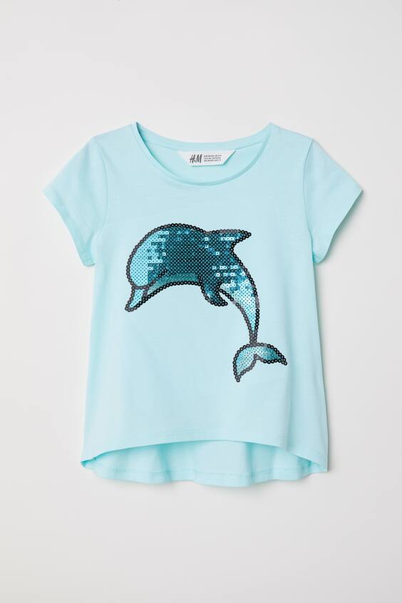 Jersey Top with Motif - Turquoise/reversible sequins - Kids | H&M CA