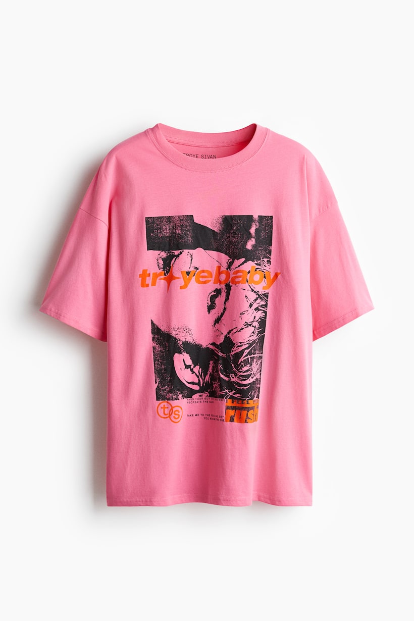 Women's Pink/Troye Sivan Oversized Printed T-Shirt | H&M US