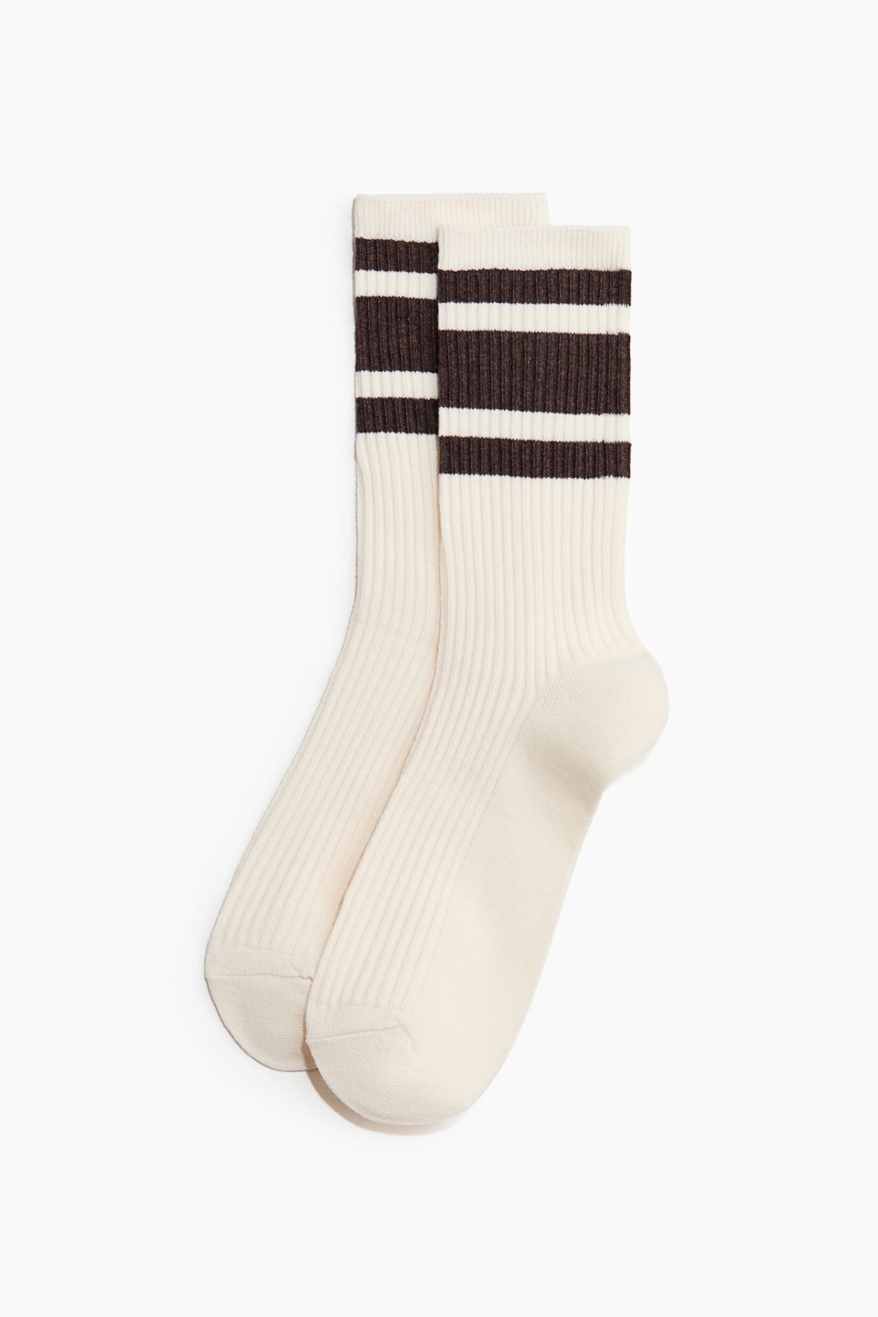 2-pack ribbed socks - Cream/Dark brown - Ladies | H&M