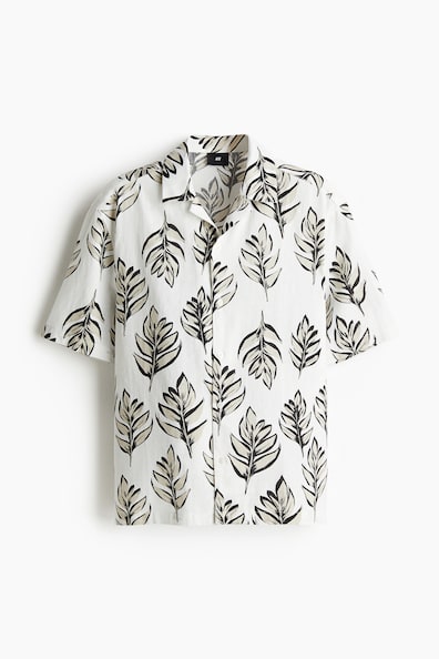Men’s White/Beige patterned Regular Fit Linen-blend resort shirt | H&M IN