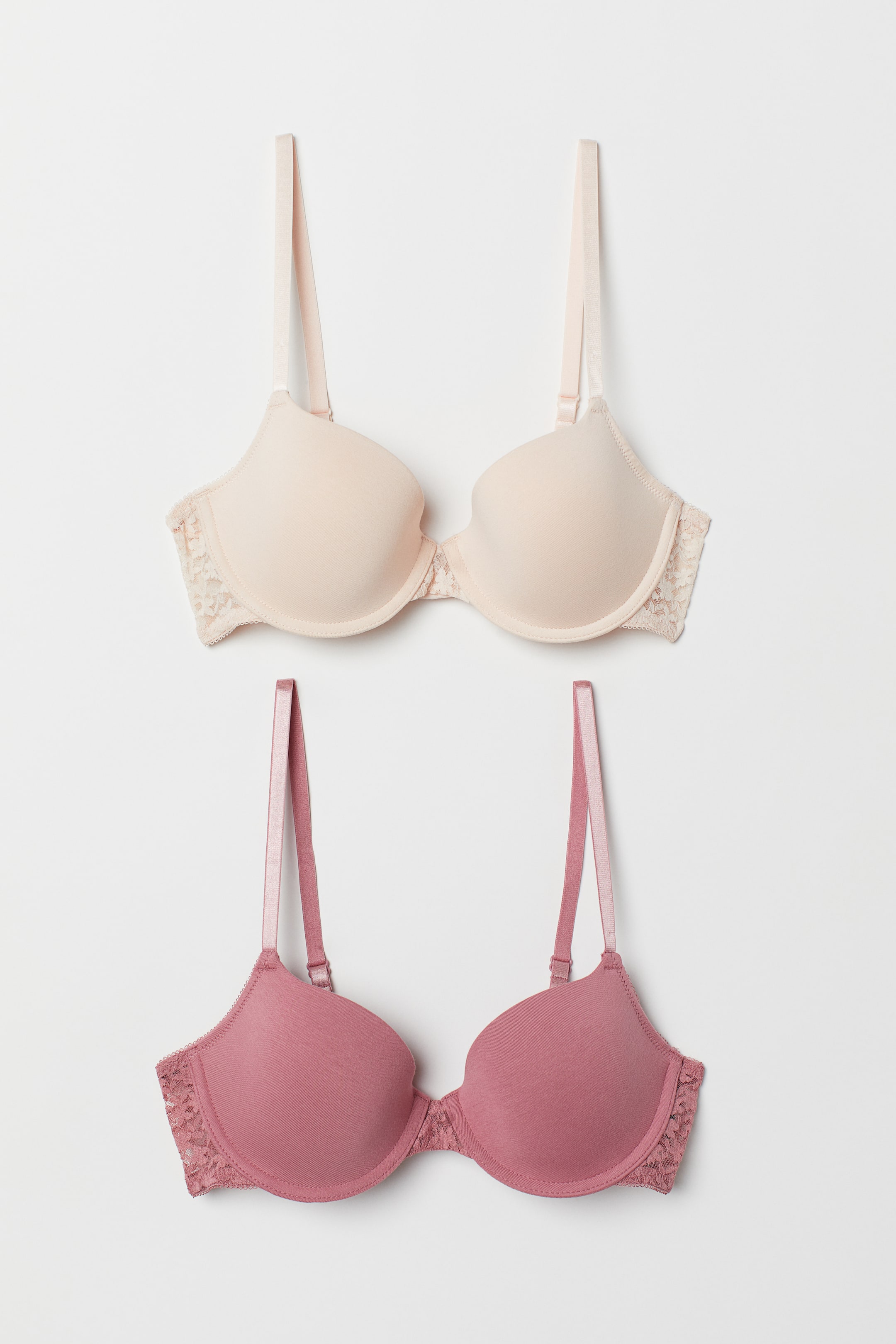 2-pack padded cotton bras - Old rose/Powder pink - Ladies | H&M IN