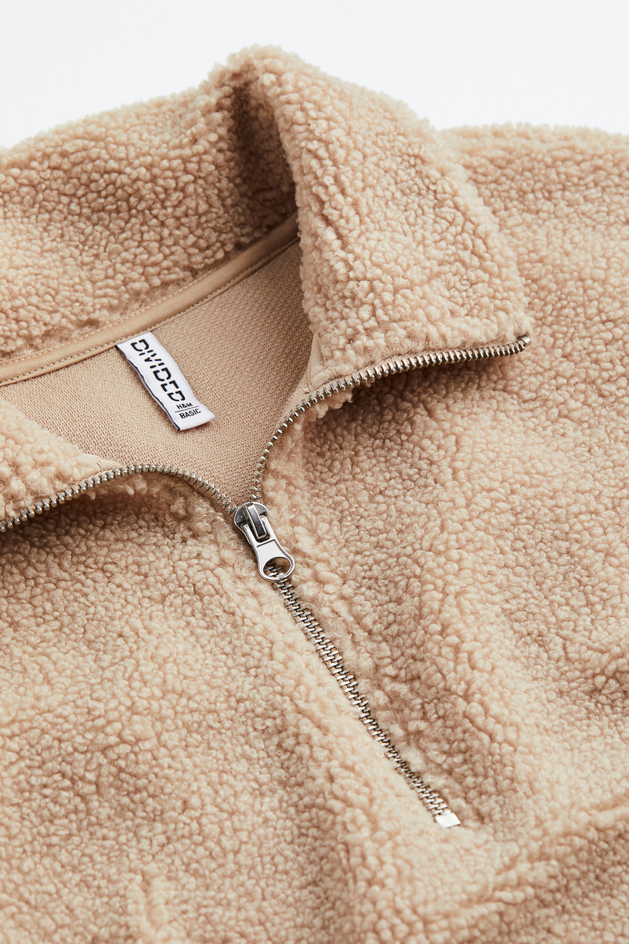 Zip-top teddy sweatshirt - Long sleeve - Regular length - Beige ...