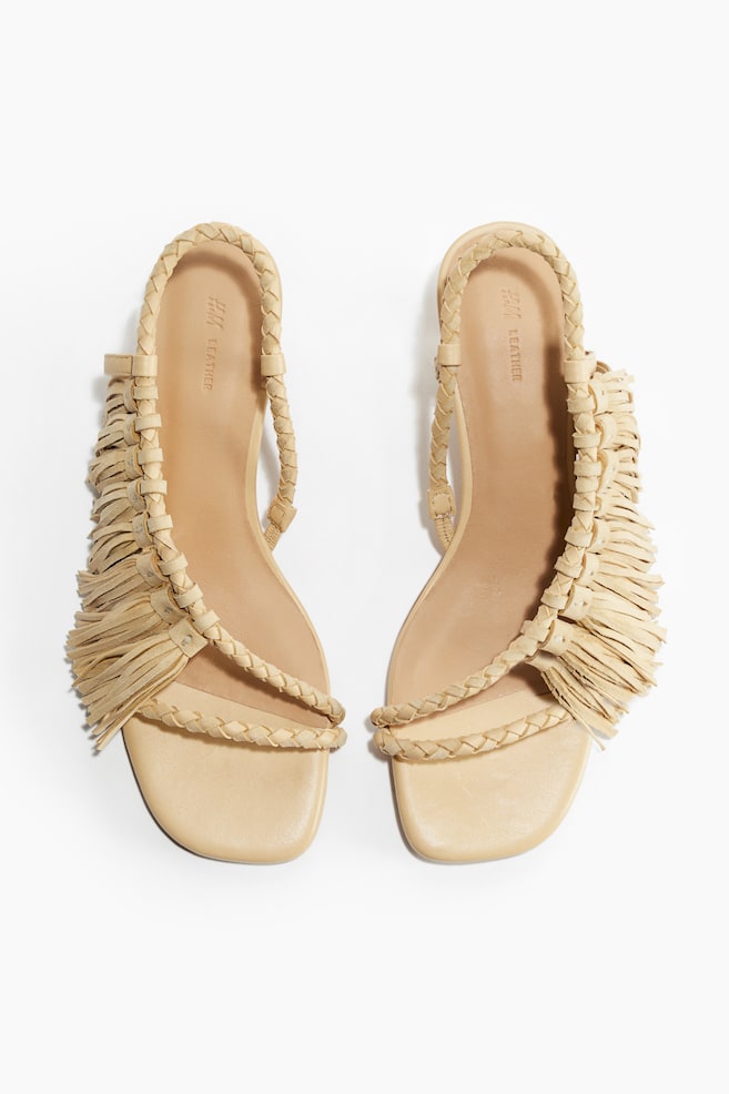 Women's Dusty yellow Fringe-Trimmed Heeled Sandals | H&M US