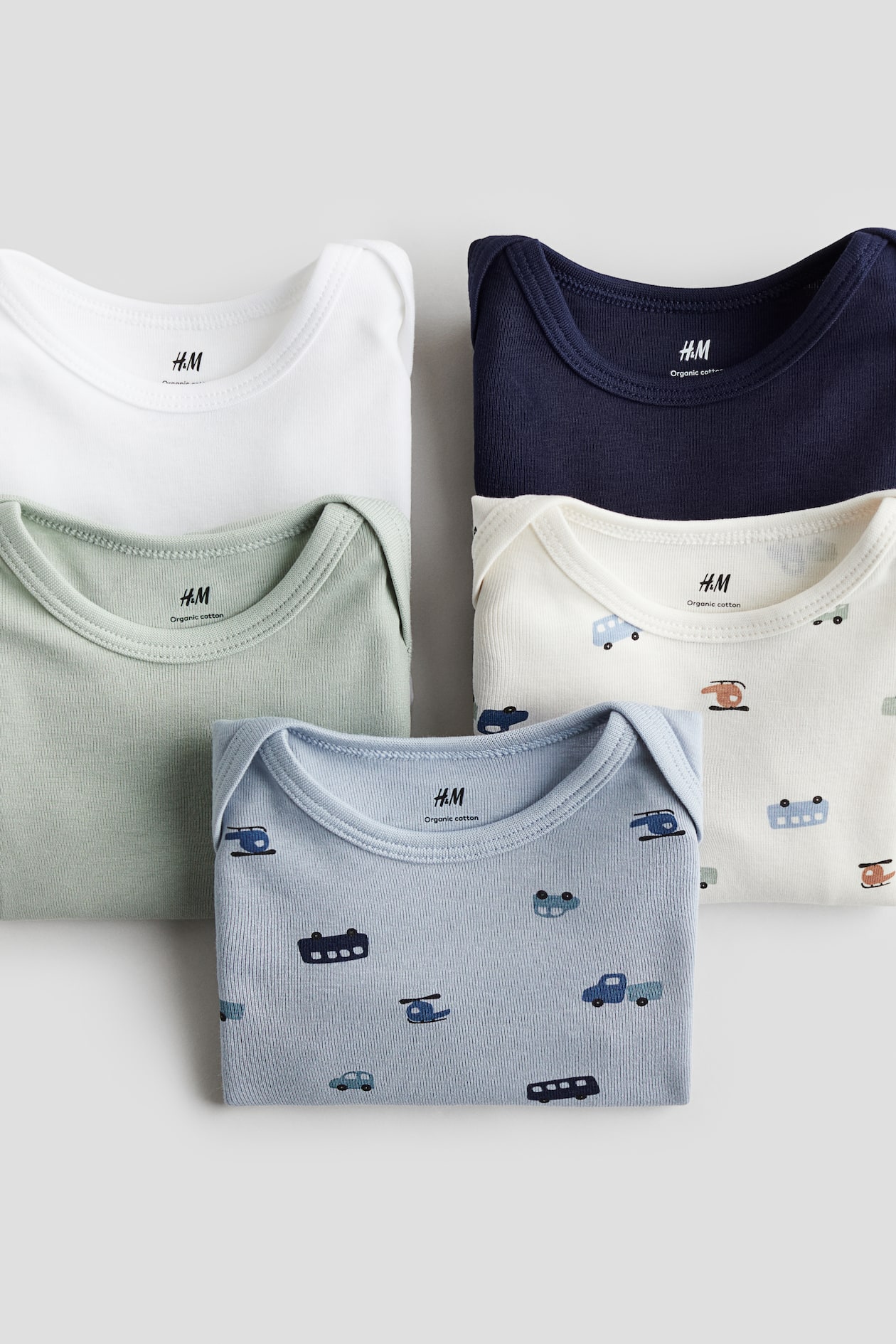 5-pack Long-sleeved Bodysuits - Light blue/vehicles - Kids | H&M US