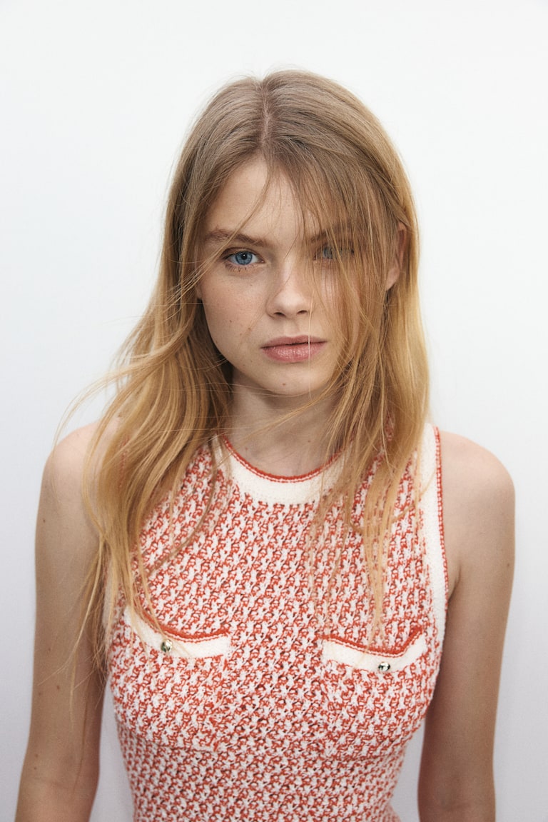 Pocket-Detail Textured-Knit Dress - Orange/patterned - Ladies | H&M US