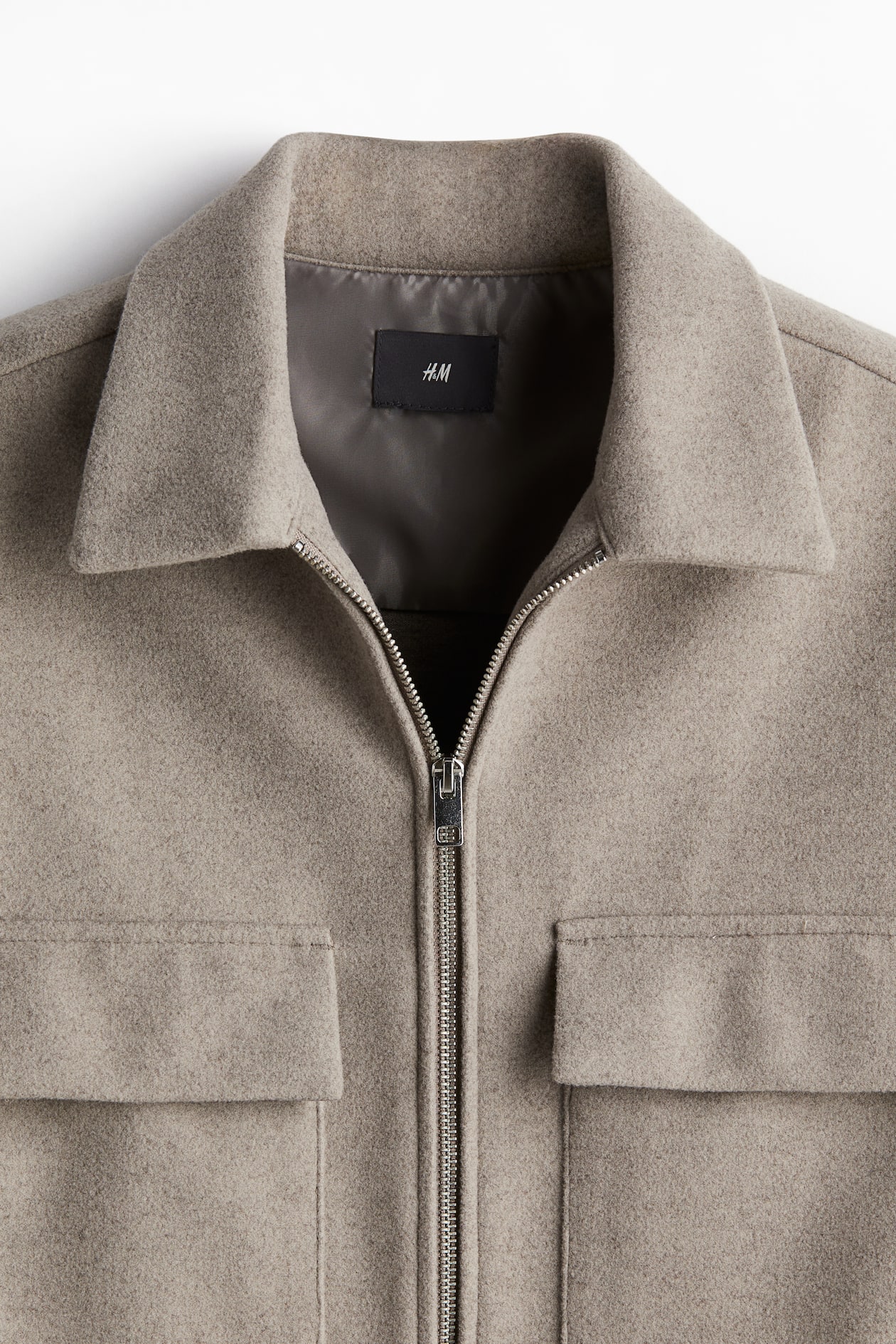 Men’s Beige melange Regular Fit Overshirt with Zipper | H&M US