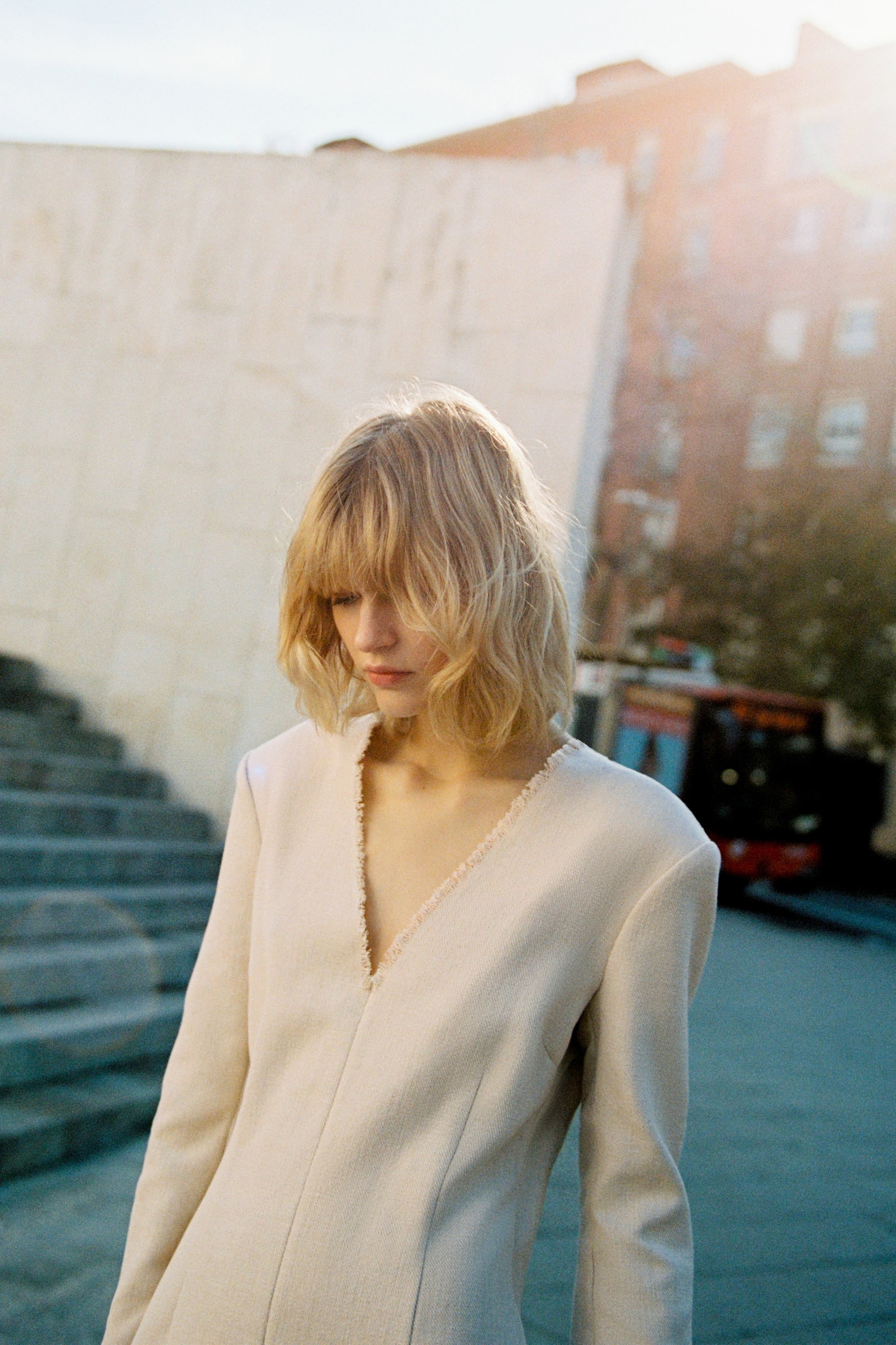 Women's Light beige Frayed-Edge Twill Dress | H&M CA