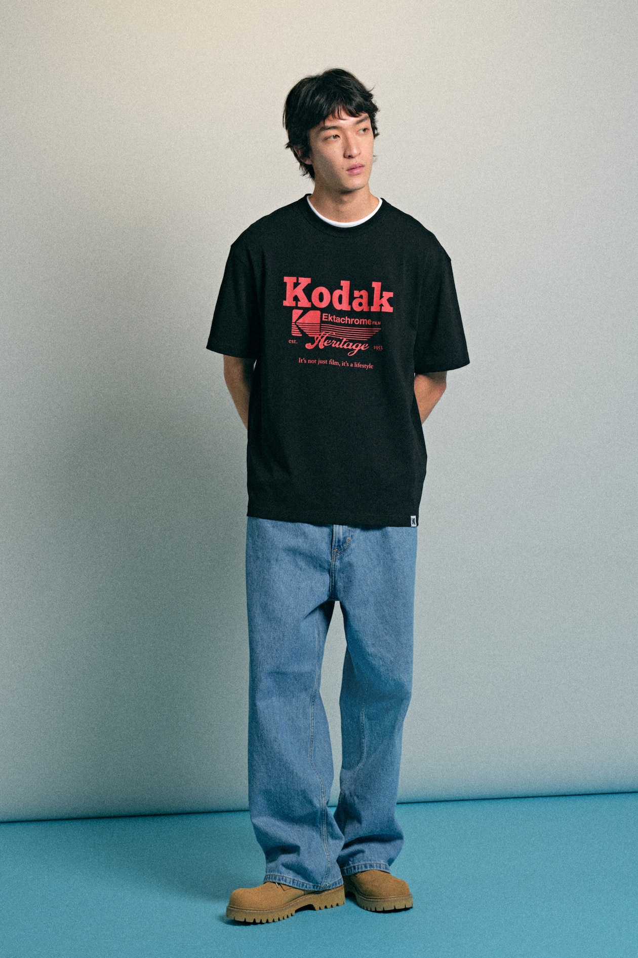 프린트 코튼 티셔츠 루즈핏 - 블랙/Kodak - Men | H&M KR