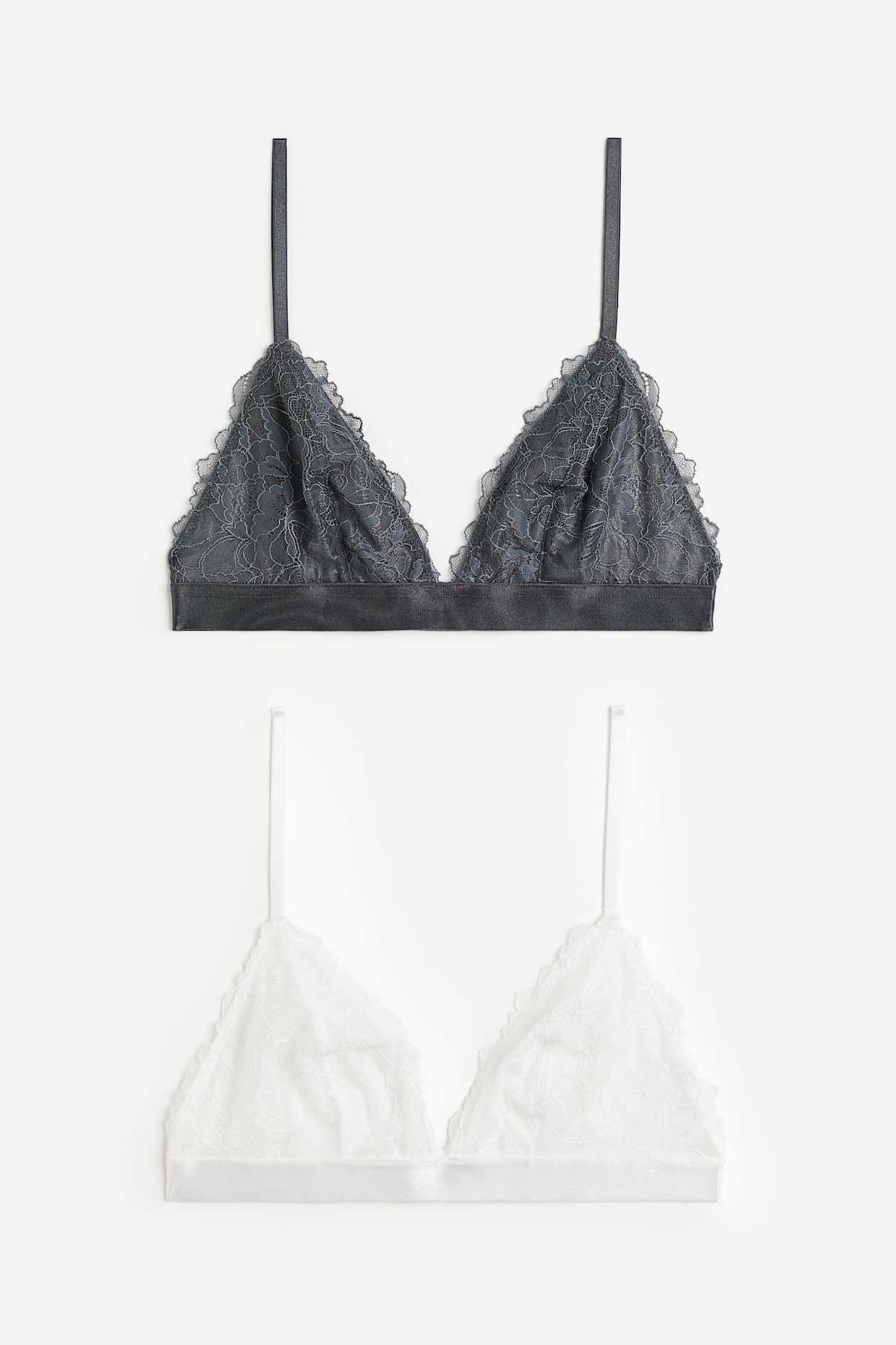 Women's Dark gray/white 2-pack Non-padded Lace Soft-cup Bras | H&M CA
