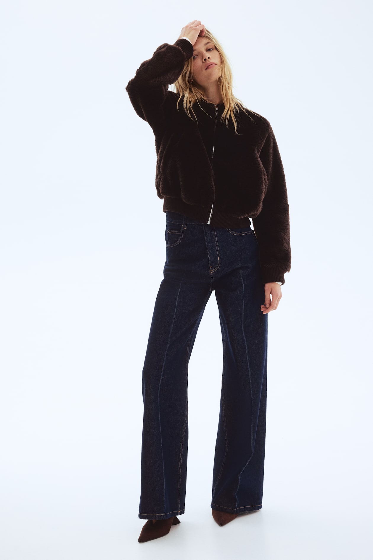Women's Dark brown Pile Bomber Jacket | H&M CA