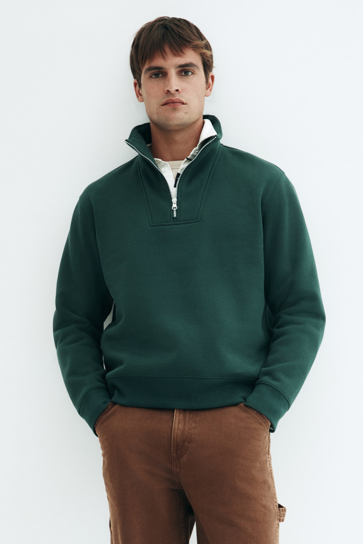 Regular Fit Zip-top sweatshirt - Dark forest green - Men | H&M IN