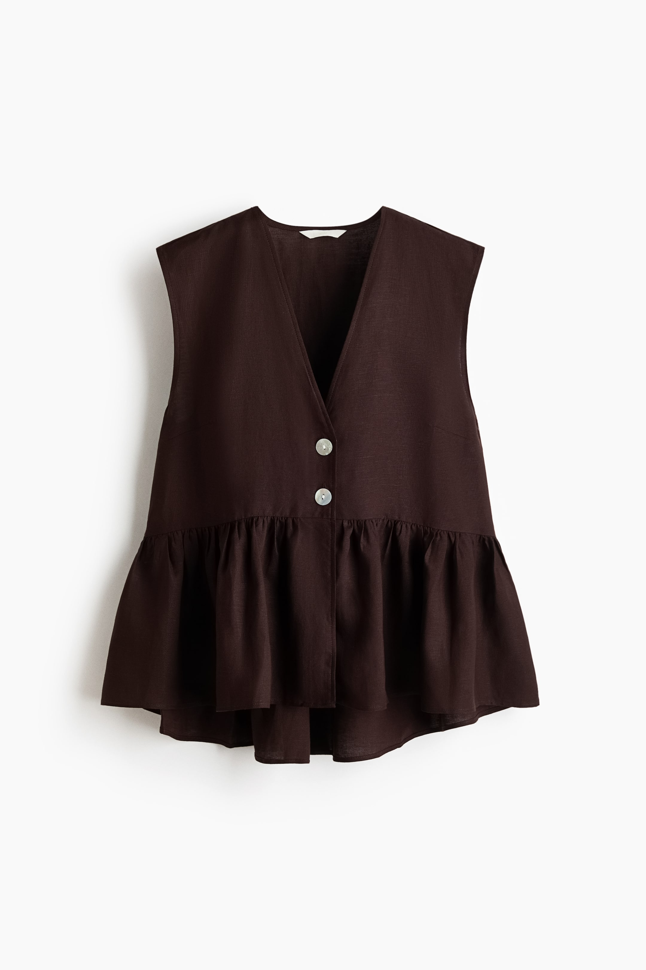 Linen-Blend Peplum Top - Dark brown - Ladies | H&M US