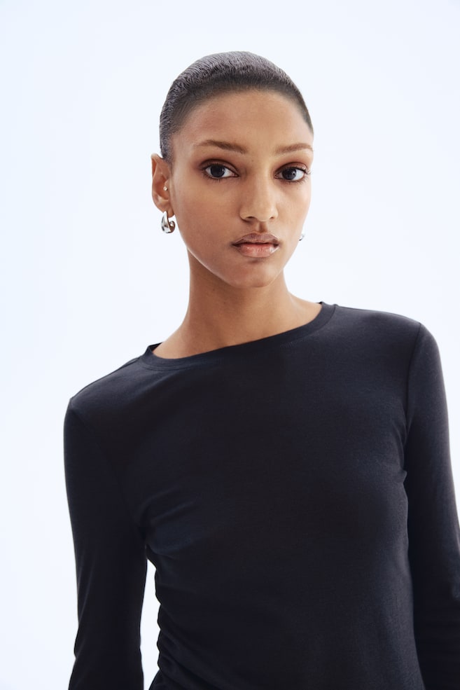 Women's Nearly black Pima cotton jersey top | H&M GB