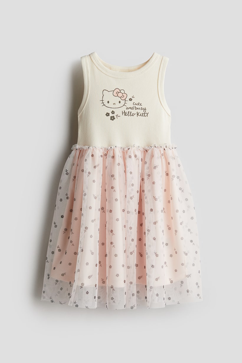 Pink/Hello Kitty Printed Tulle-Skirt Dress for kids - Knee-length ...