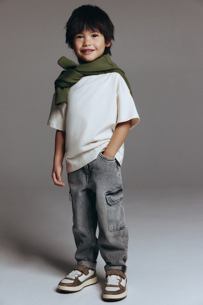 Light denim gray Relaxed Tapered Fit Jeans for kids | H&M US