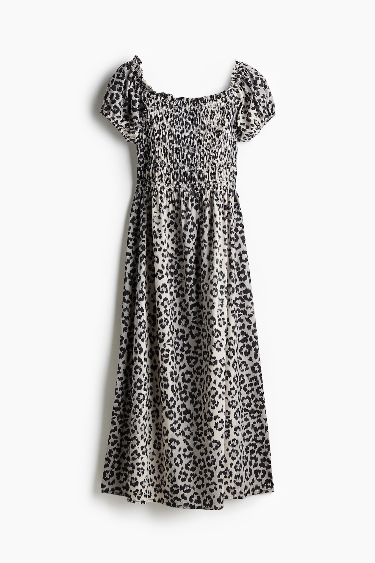 Women's Light grey/Leopard print Smocked off-the-shoulder dress | H&M SG