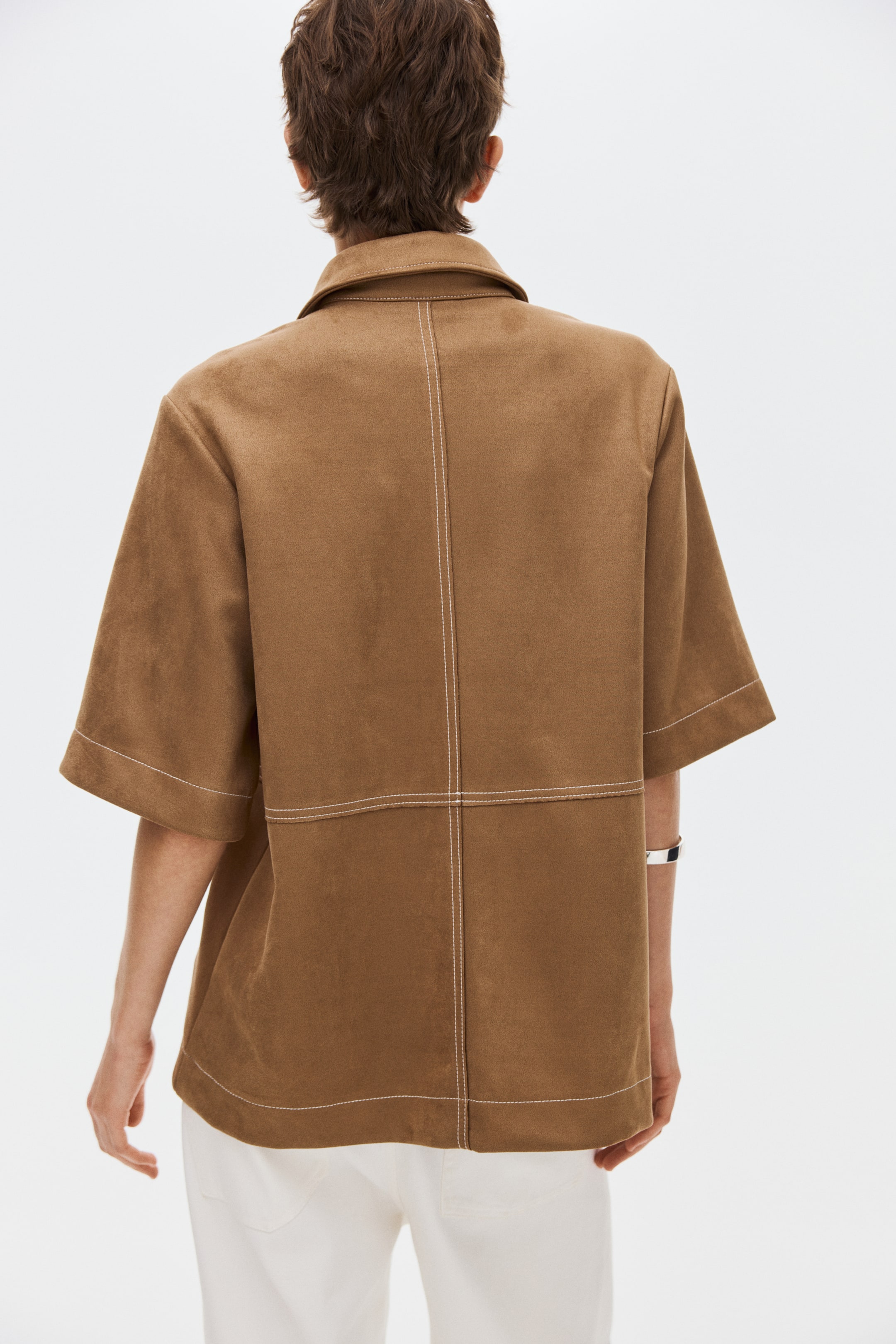 Short-sleeved shirt - Dark beige - Ladies | H&M SG