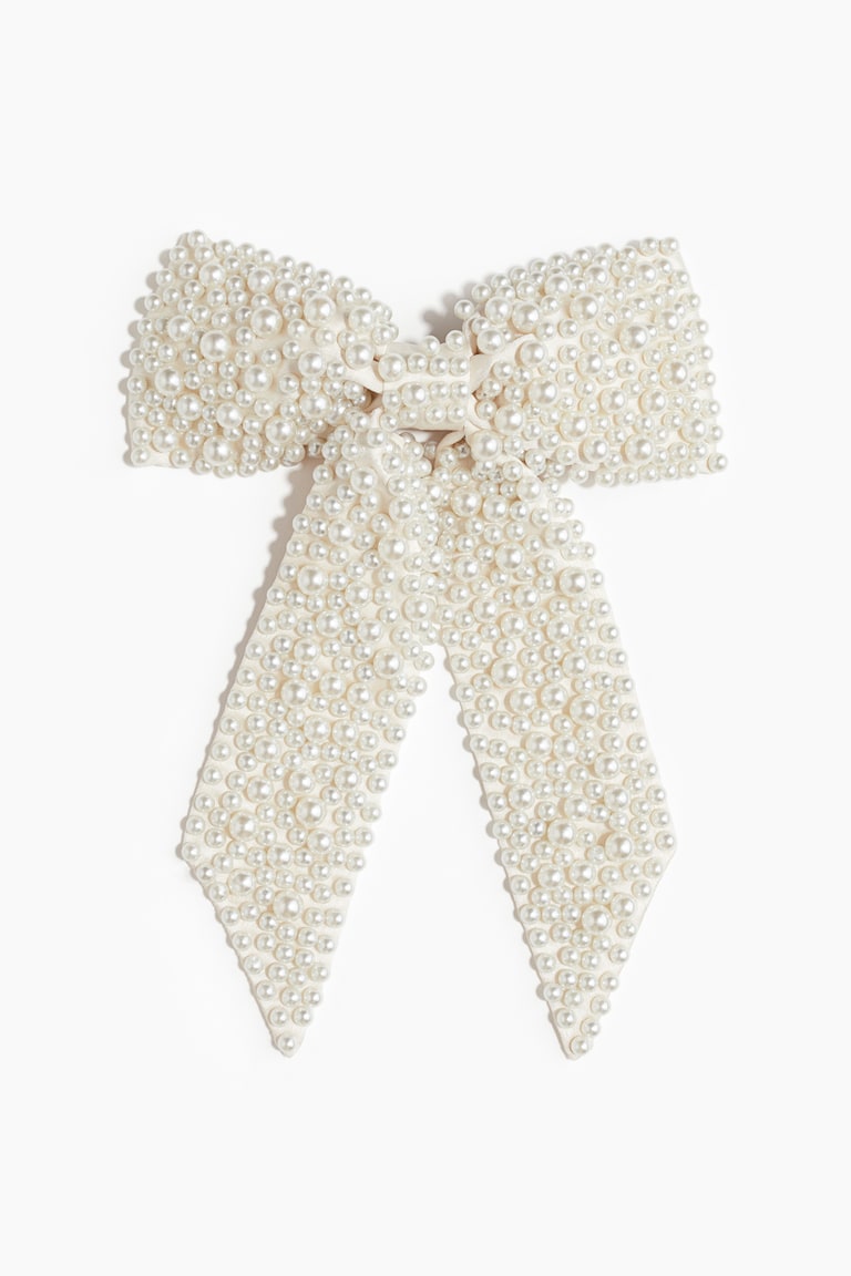 Women's White Embellished satin bow hair clip | H&M GB