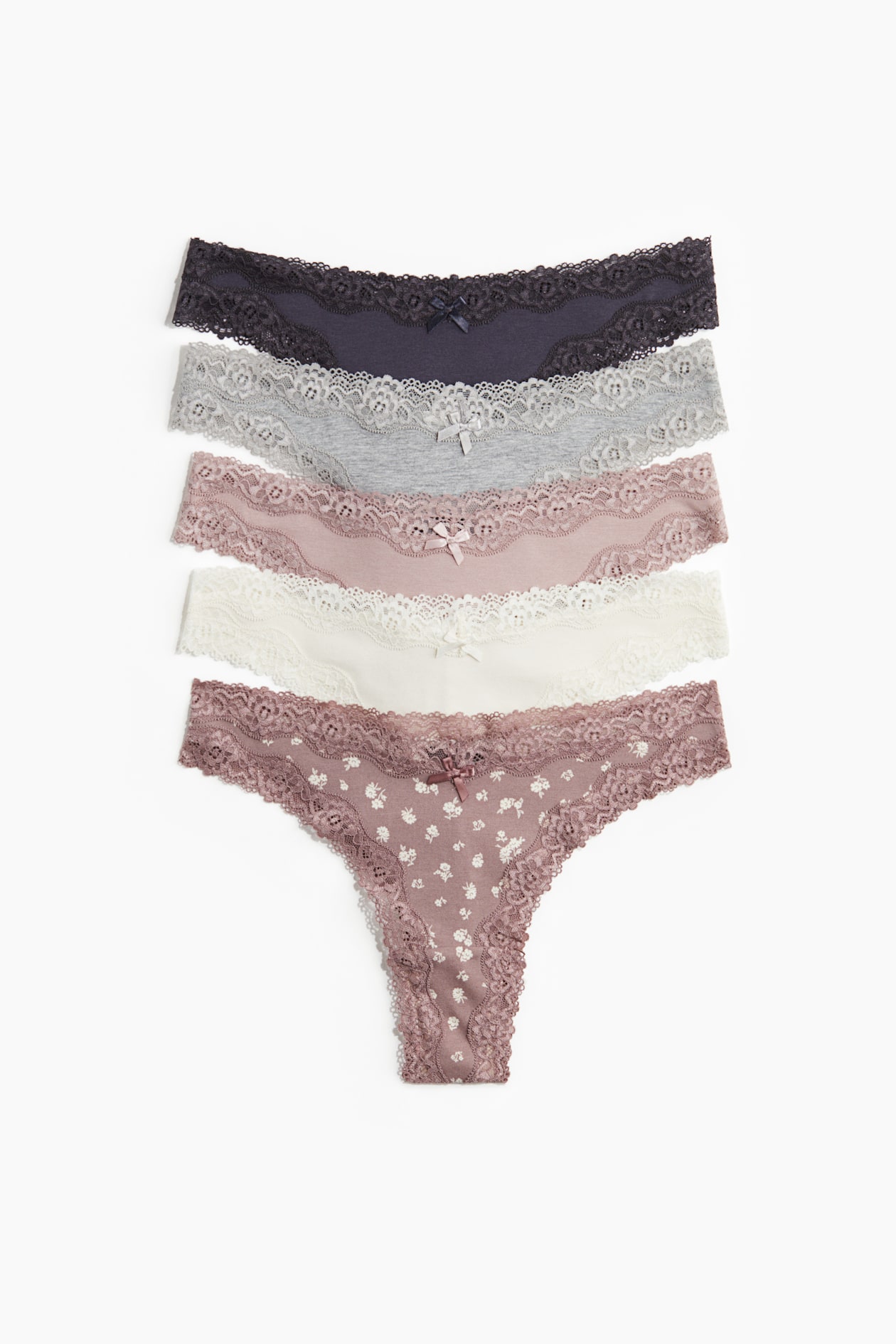 5-pack Panties Brazilian de encaje y algodón - Rosa tenue/Floreado ...