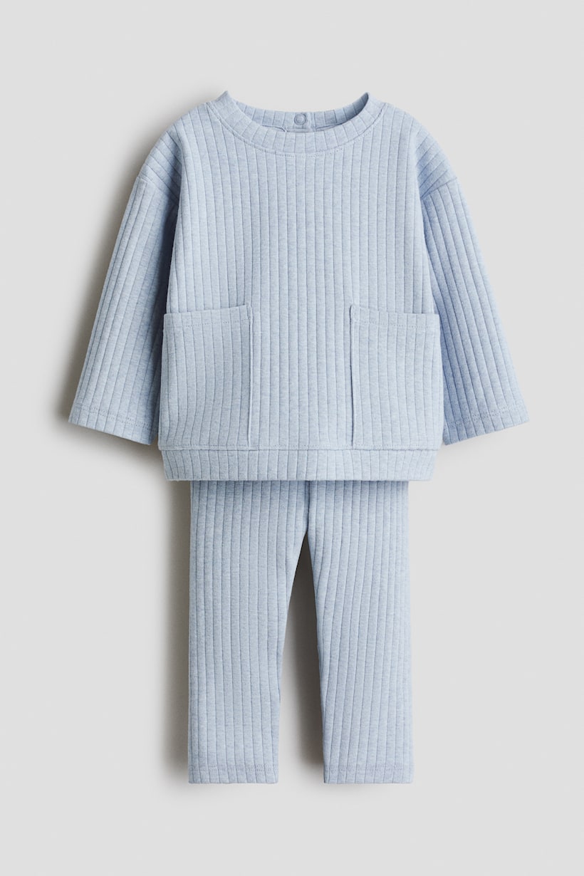 Light blue 2-Piece Ribbed Cotton Set for kids | H&M US