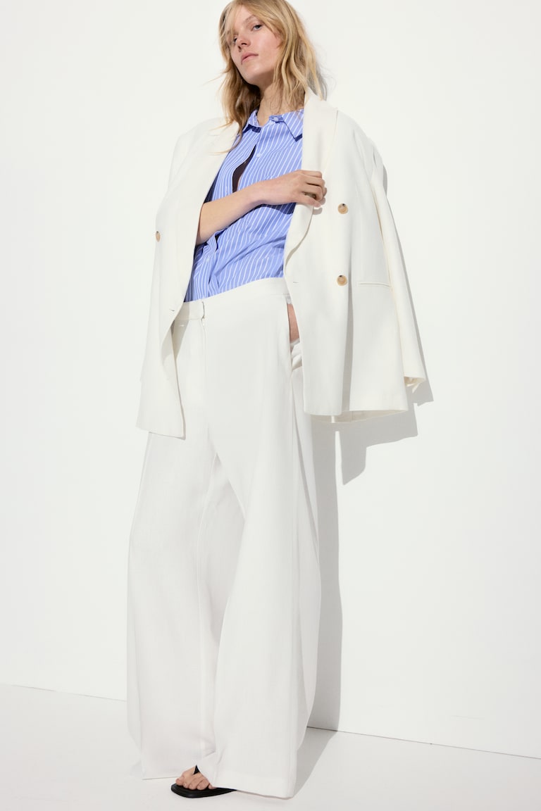Wide linen-blend trousers - White - Ladies | H&M GB