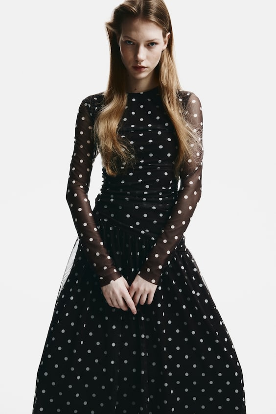 Robe en filet à effet drapé - Brun foncé/à pois - Ladies | H&M CA