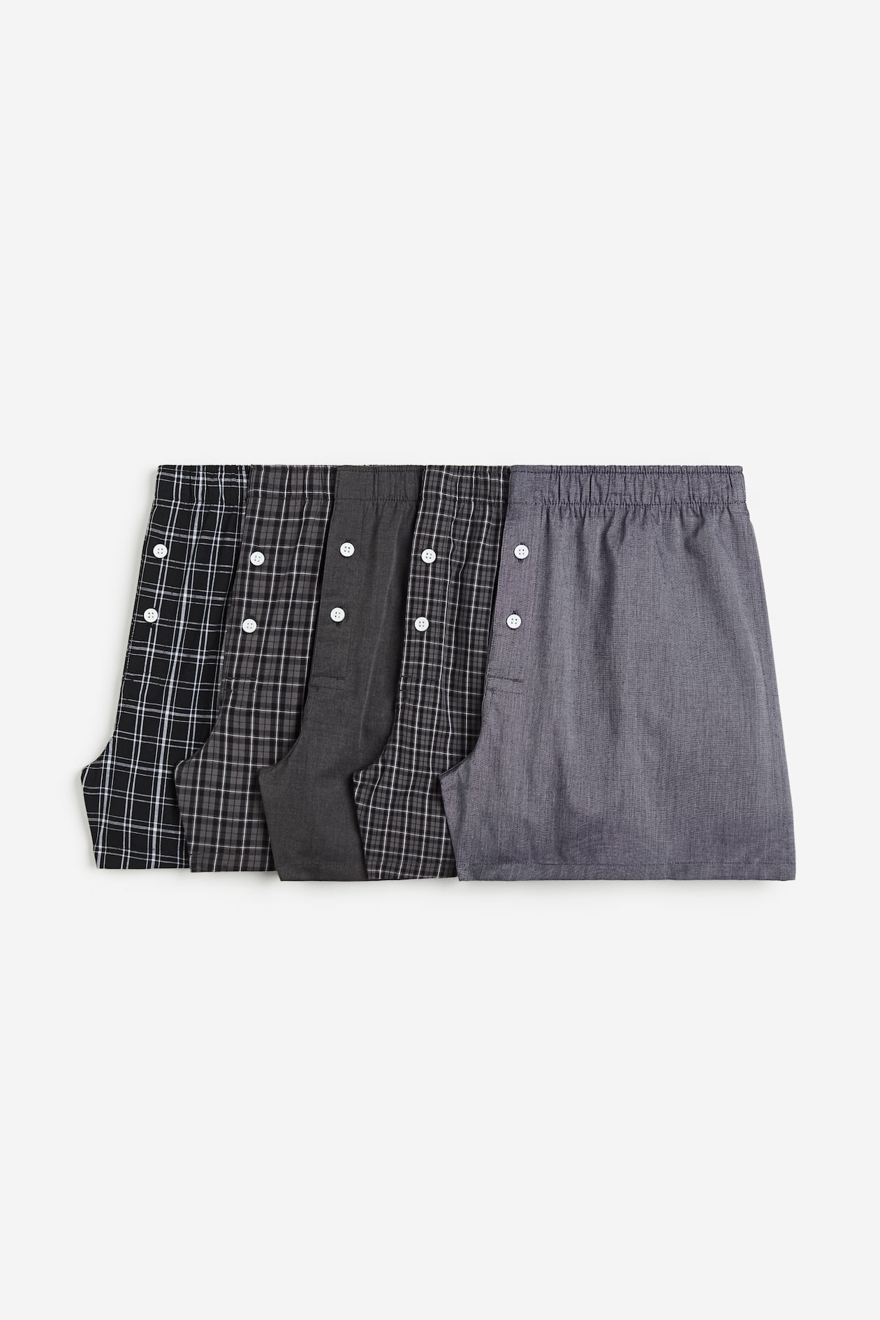 Men’s Dark gray/checked 5-pack Woven Cotton Boxer Shorts - Regular ...