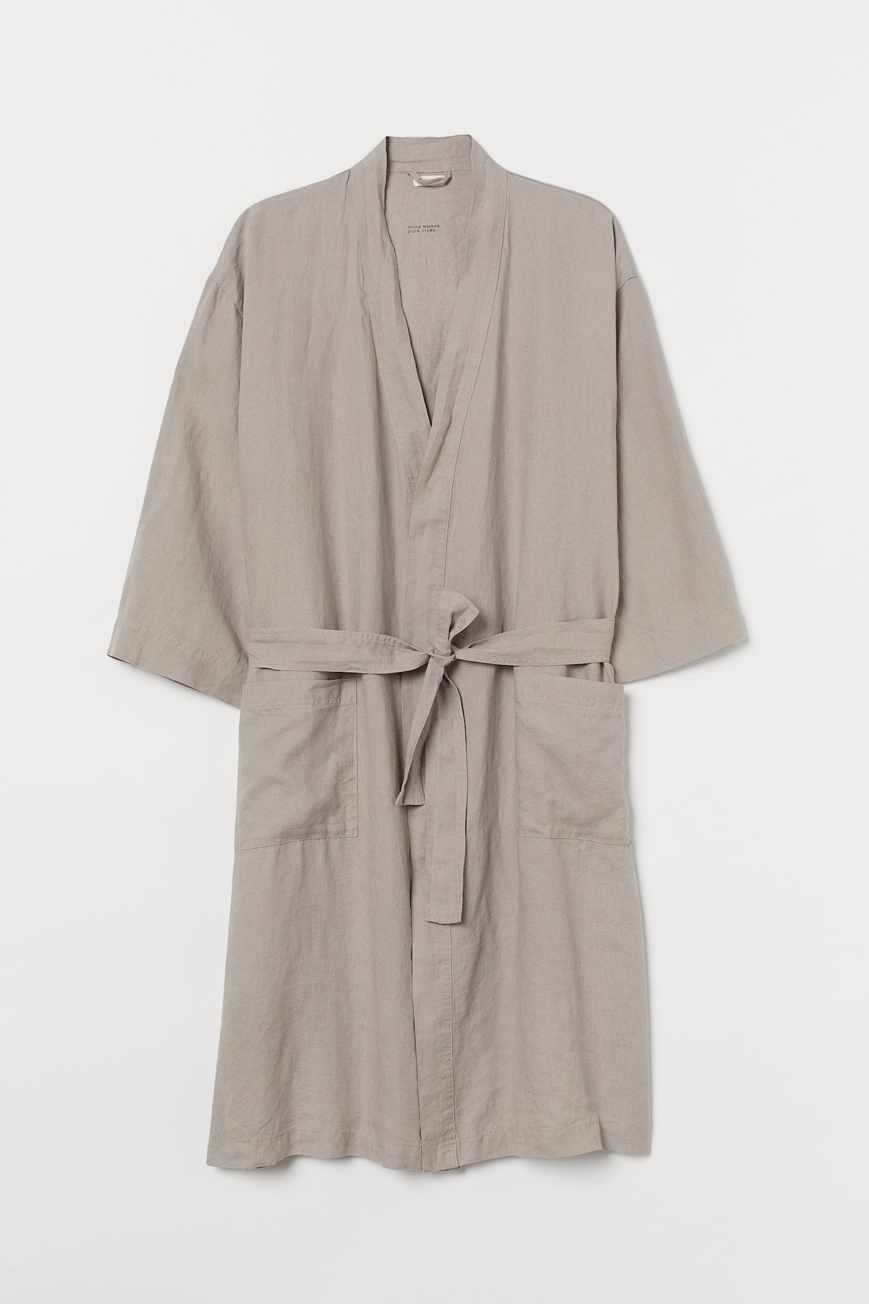 Washed linen dressing gown - Long sleeve - Knee length - Greige - Home ...