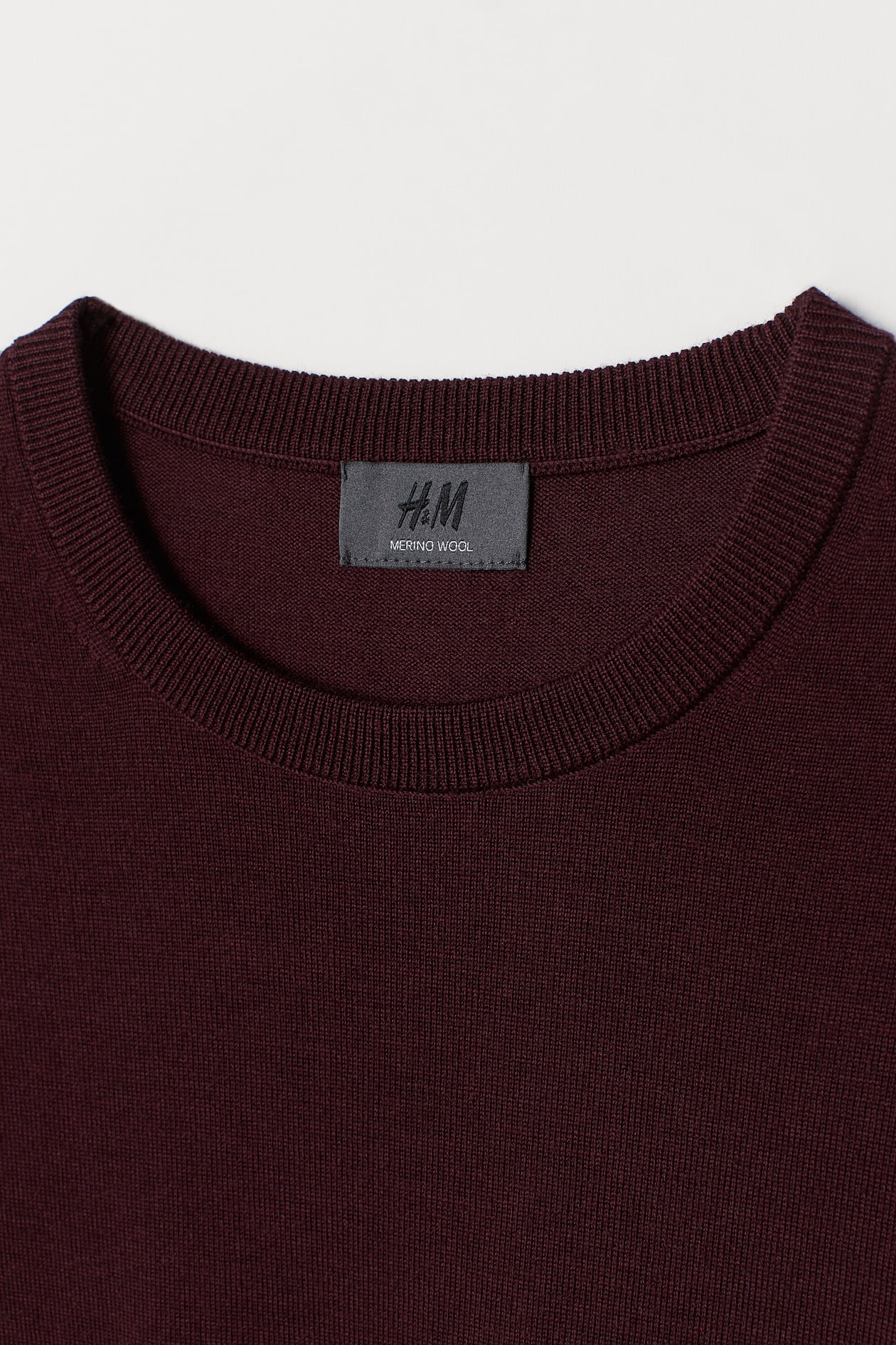 Merino Wool Sweater - Round Neck - Long sleeve - Burgundy - Men | H&M US