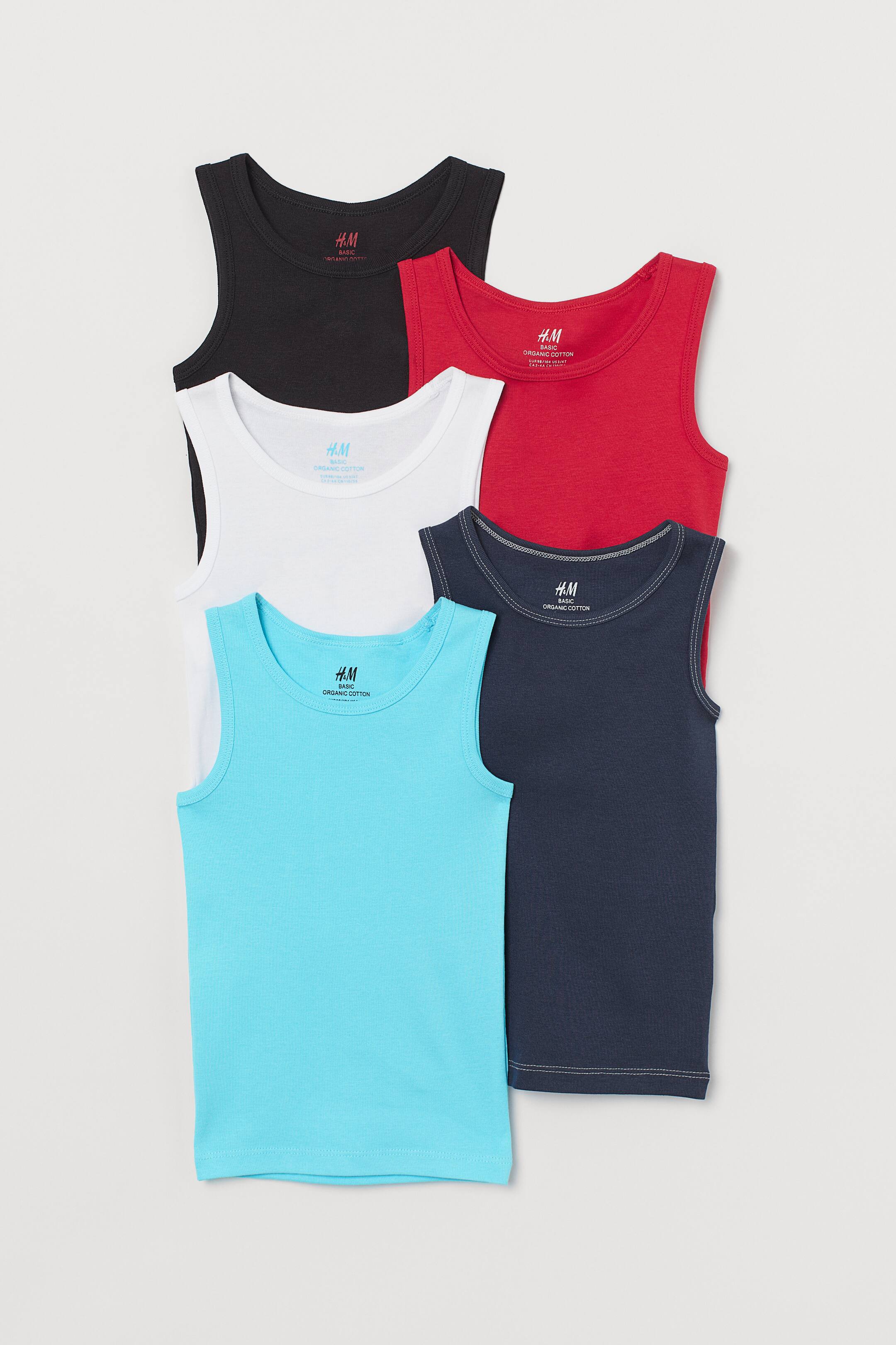 5-pack Cotton Tank Tops - Sleeveless - Regular length - Turquoise/red ...
