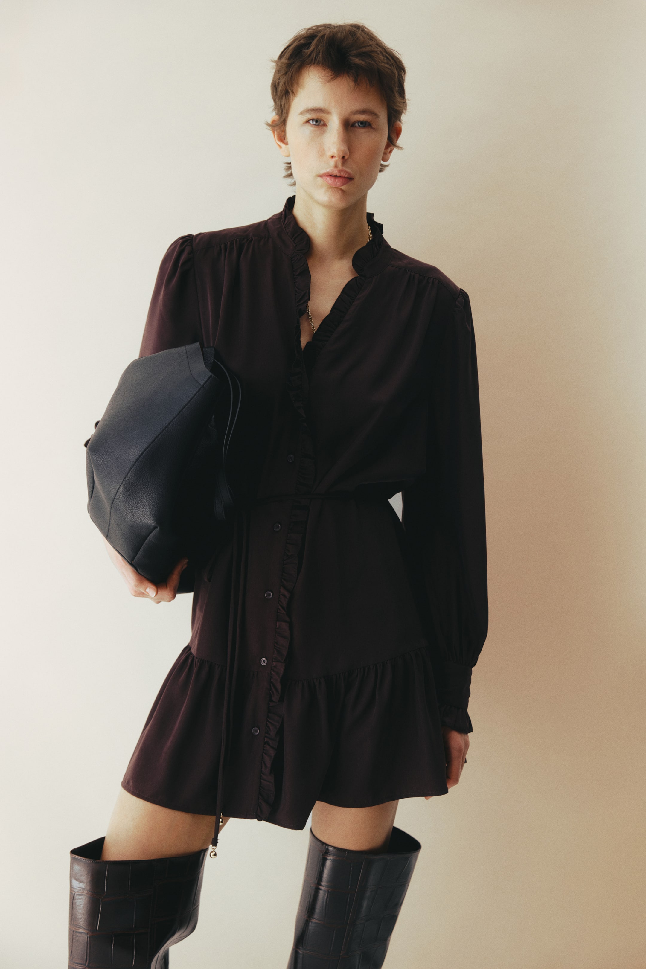 Women's Dark brown Ruffle-Trimmed Dress | H&M CA